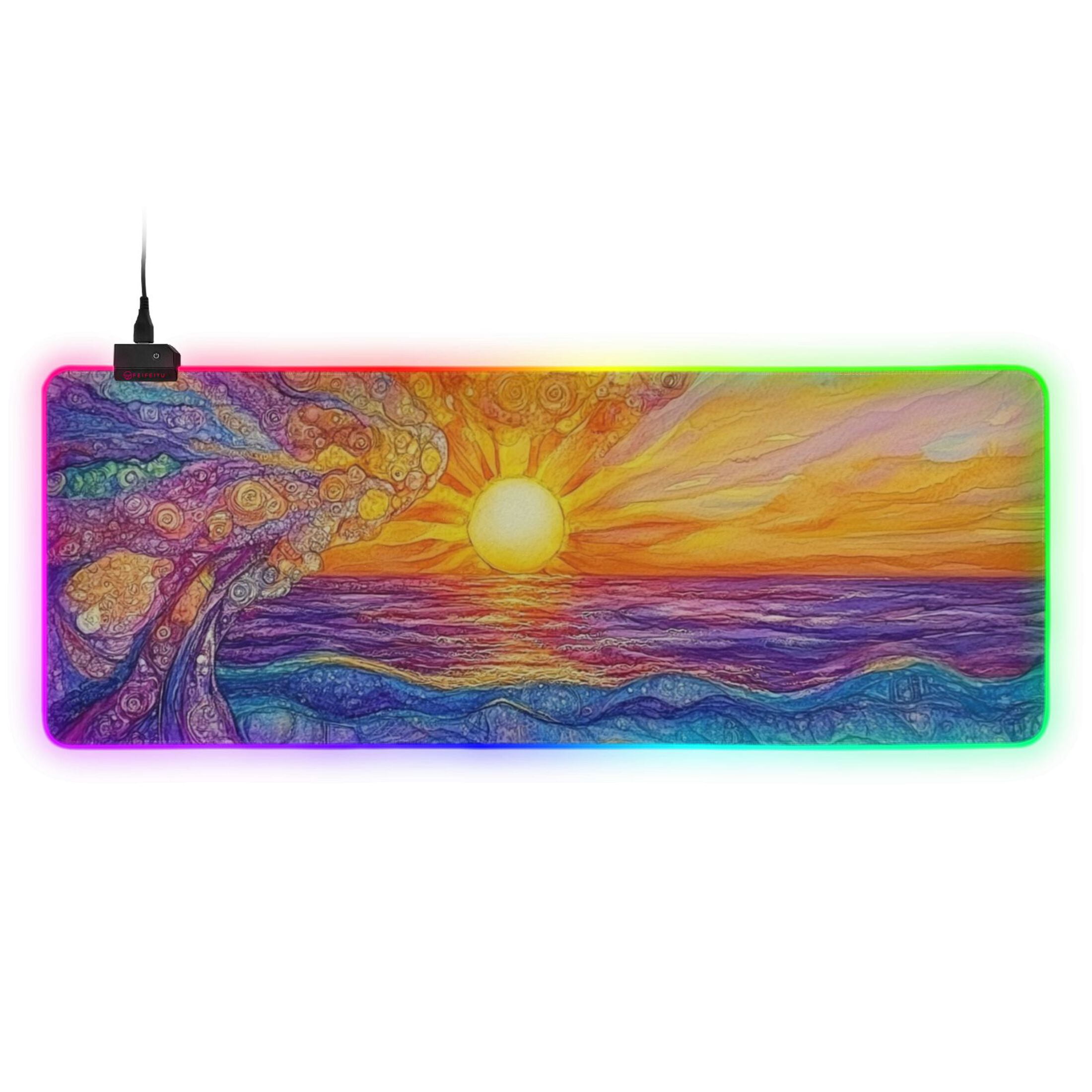 Sunset Abstract Art RGB Gaming Mouse Pad Large Keyboard Mat Rubber Base ...