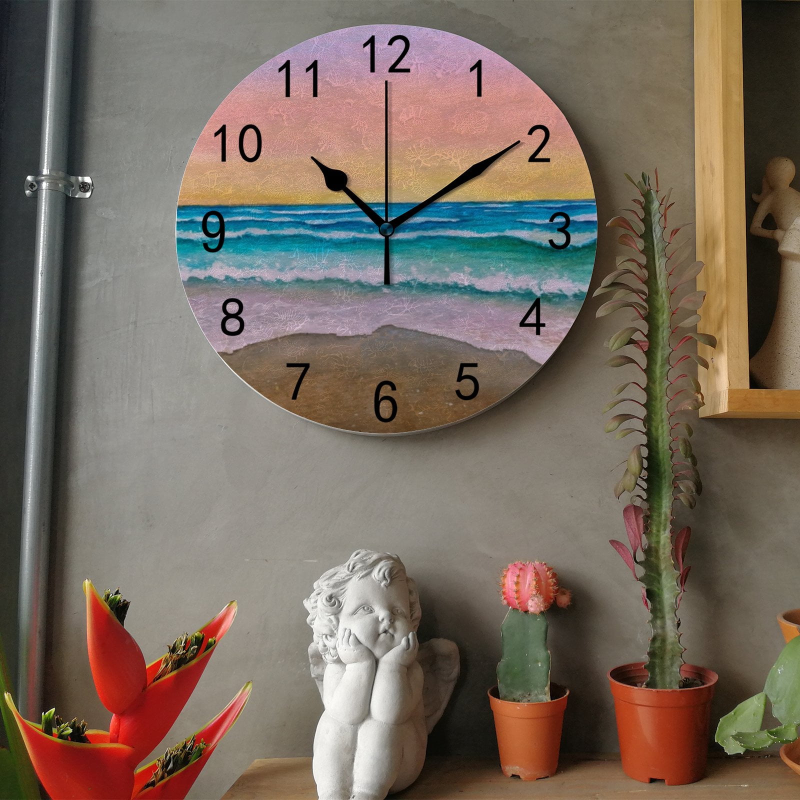 Sunset At Beach Round Wall Clock 10 Inch, Silent Non Ticking Wall Clocks Battery Operated ...