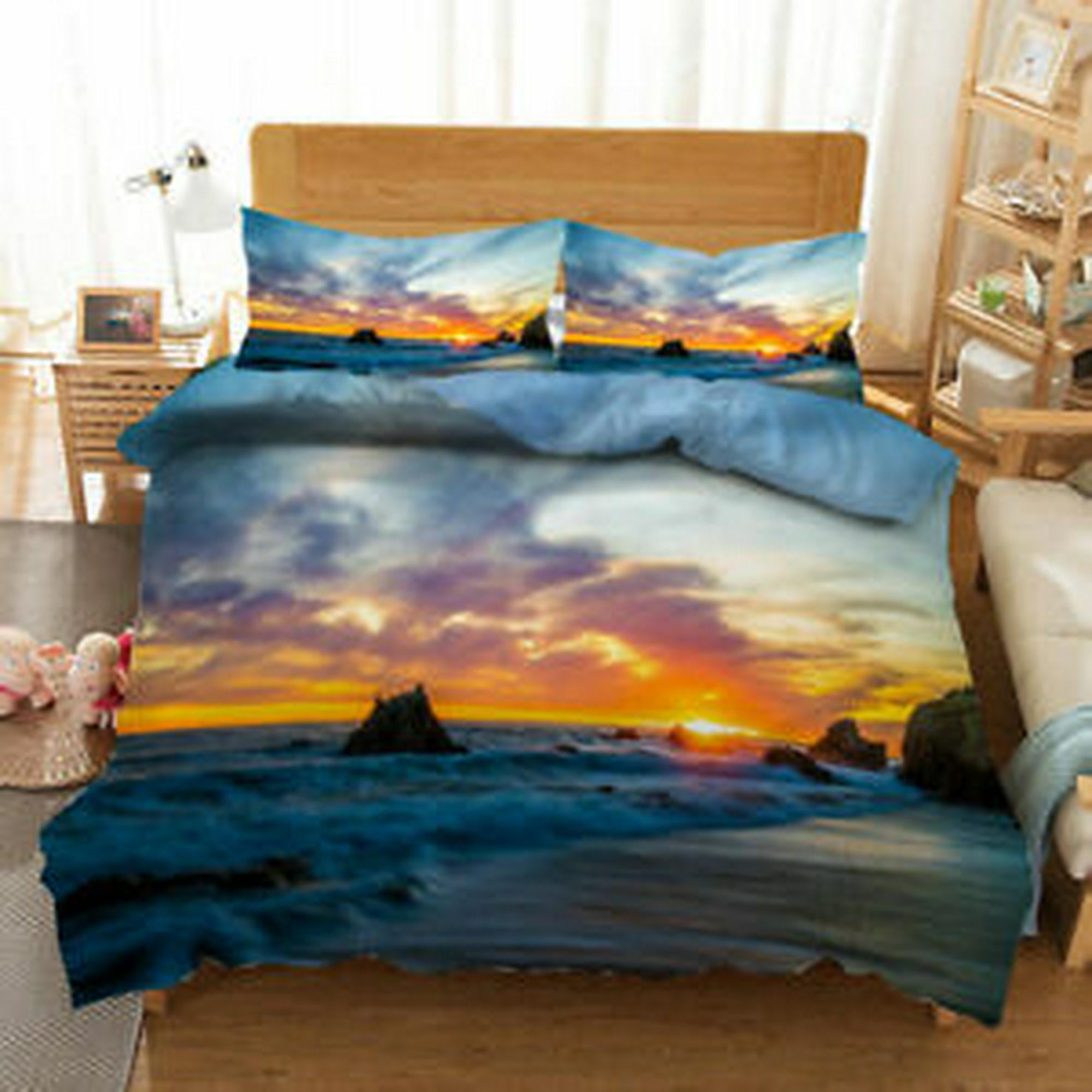 Sunset At Seaside 3D Quilt Duvet Cover Set Single Double Queen King ...
