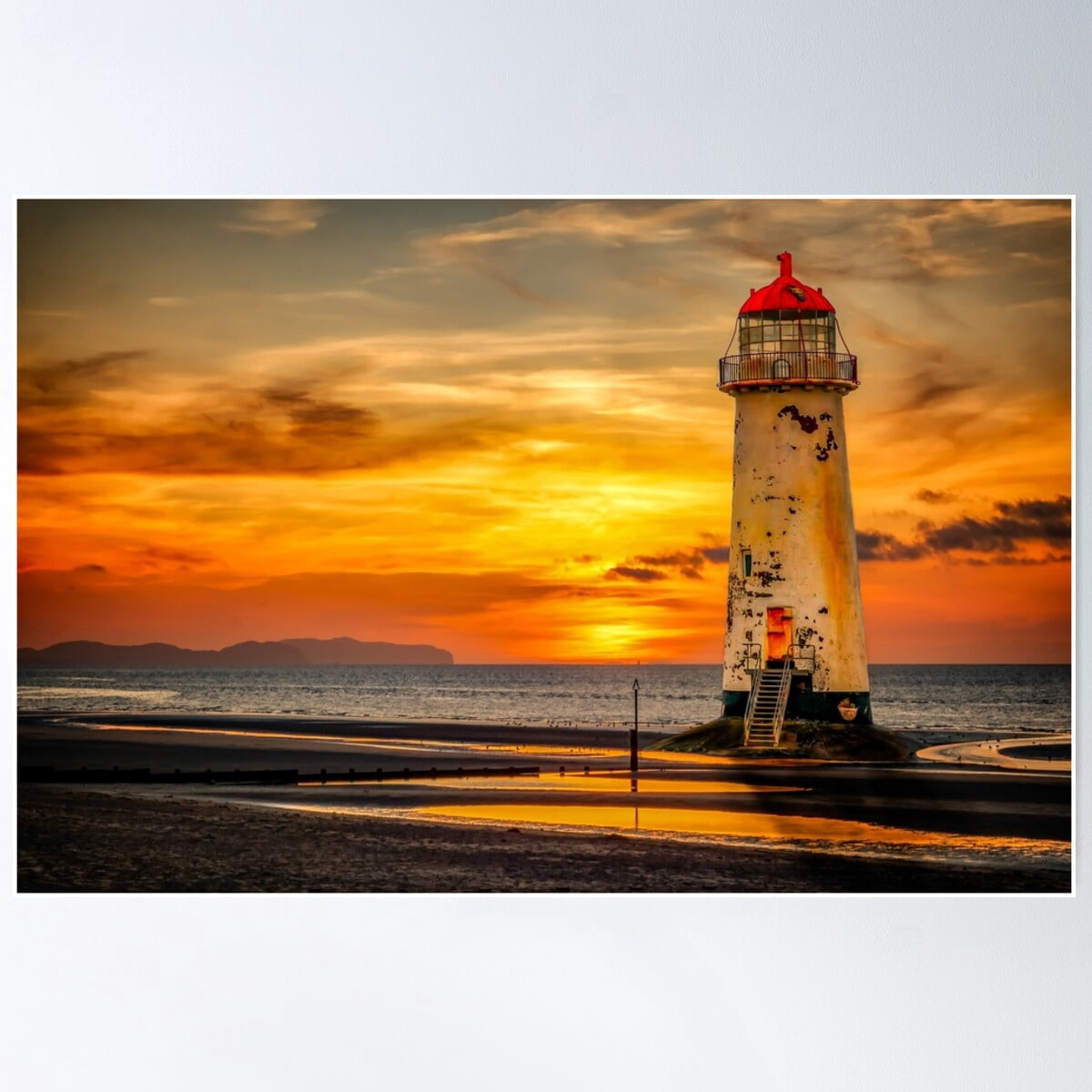 Sunset At Talacre Lighthouse Wales Poster Wall Art, Modern Wall Decor ...