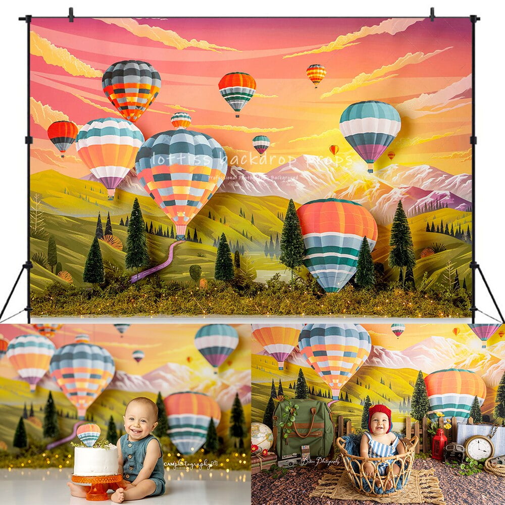Sunset Balloon Ride Backdrops Kids Cake Smash Props Child Baby ...