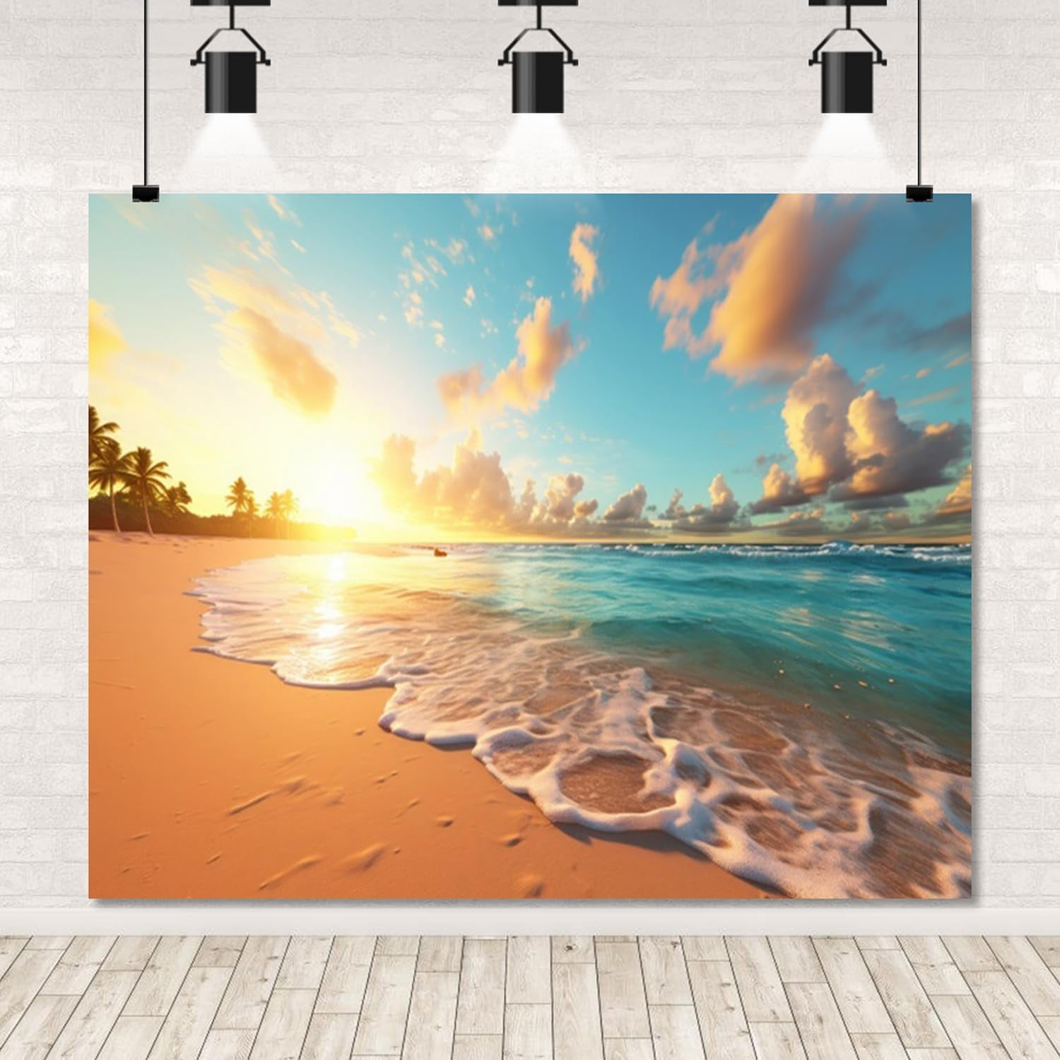 Sunset Beach Backdrop Tropical Hawaii Summer Seaside Blue Sky Ocean ...