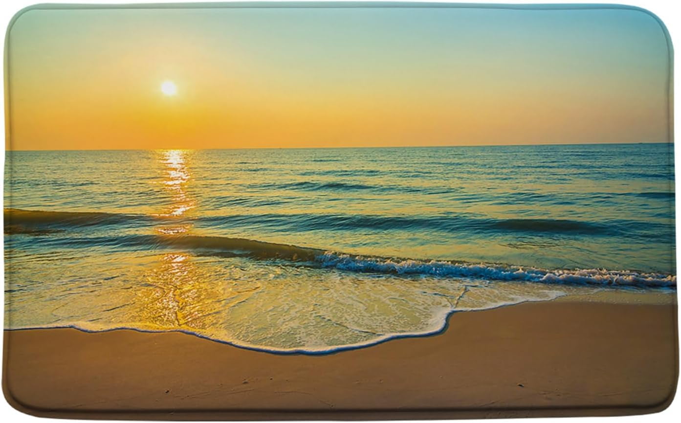 Sunset Beach Bath Mat Tropical Sunshine Sky Sea Wave Seaside Hawaii ...
