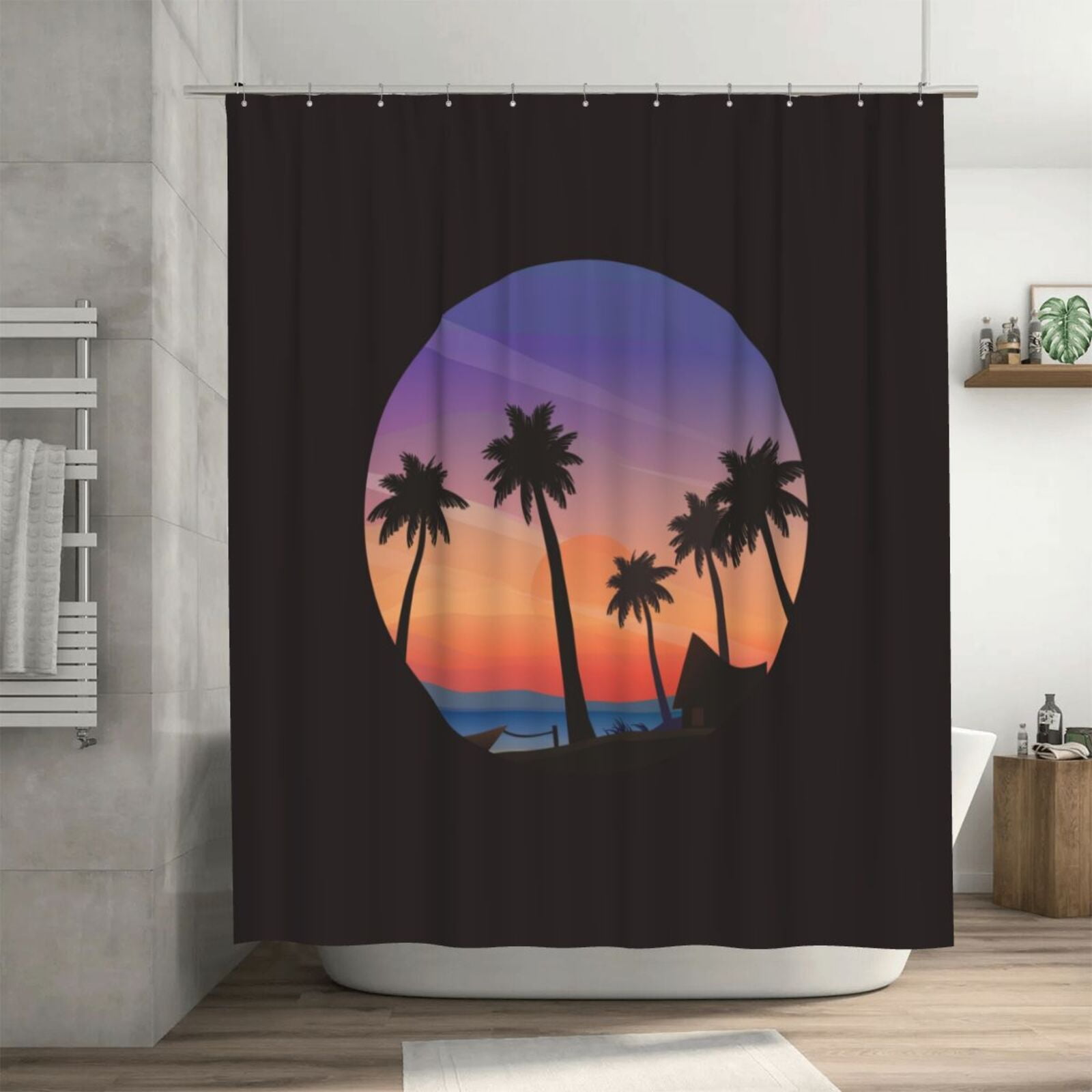 Sunset Beach Coconut Trees Pattern Shower Curtain, Waterproof Bath ...