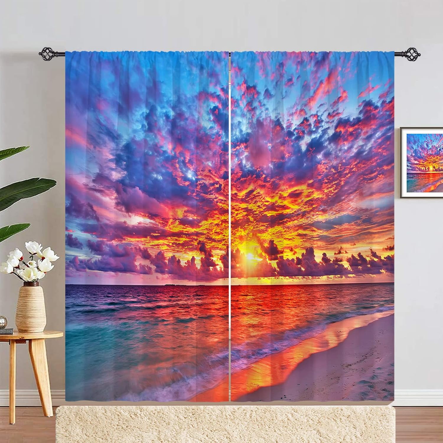 Sunset Beach Curtains Nature Landscape Theme Window Drapes with ...