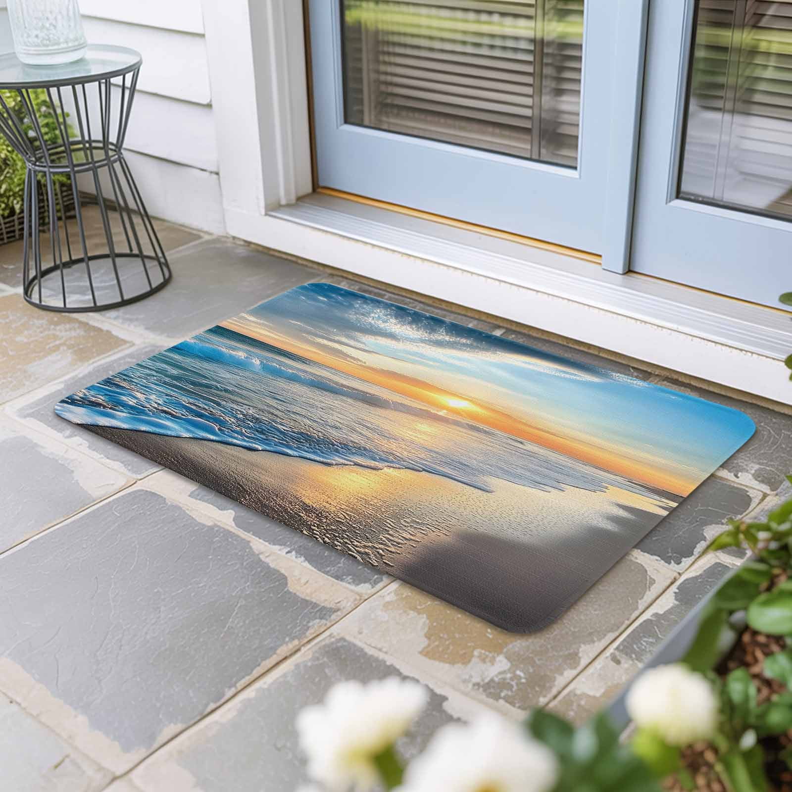 Sunset Beach Door Mat Indoor Outdoor, Spray Ocean Waves Sky Nature ...