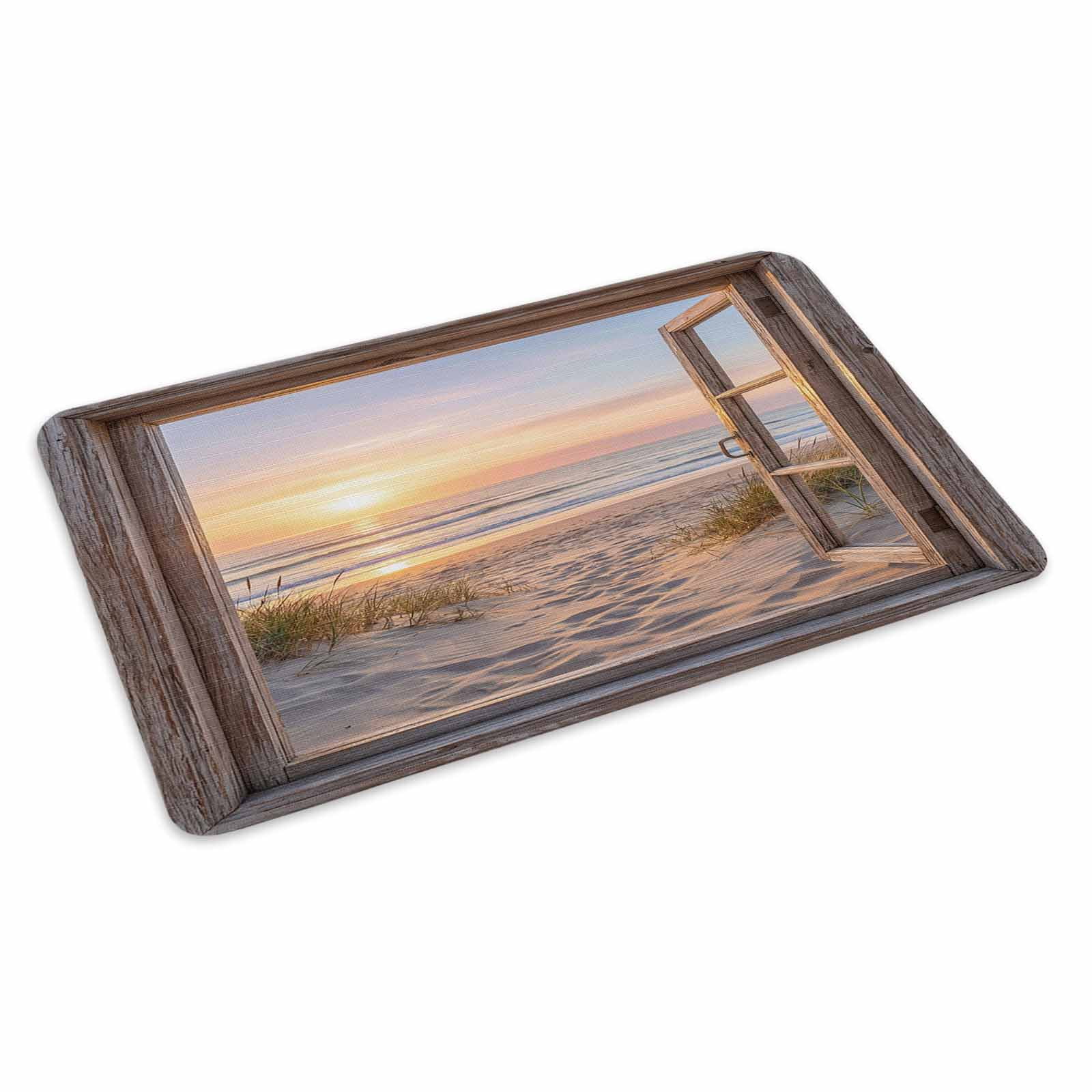 Sunset Beach Doormat Ocean Wooden Window Coastal Landscape Non Slip Low ...