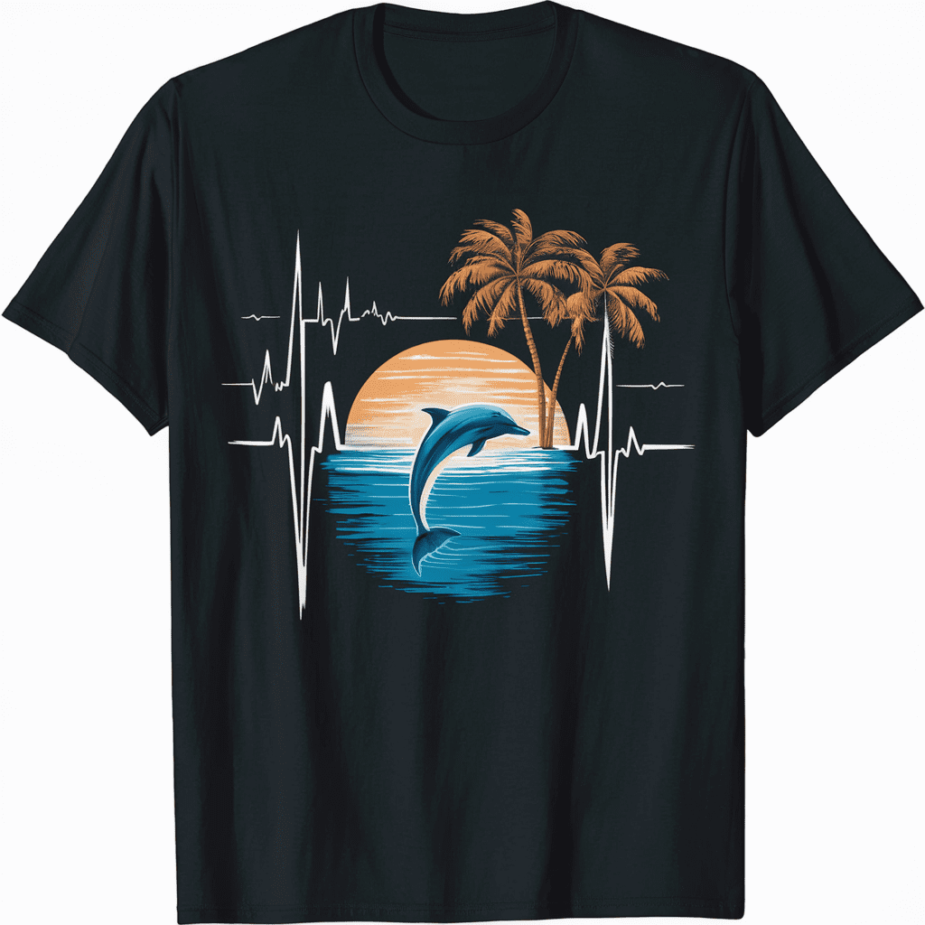 Sunset Beach Island Heartbeat Tropical Palm Trees Vacation T-Shirt ...