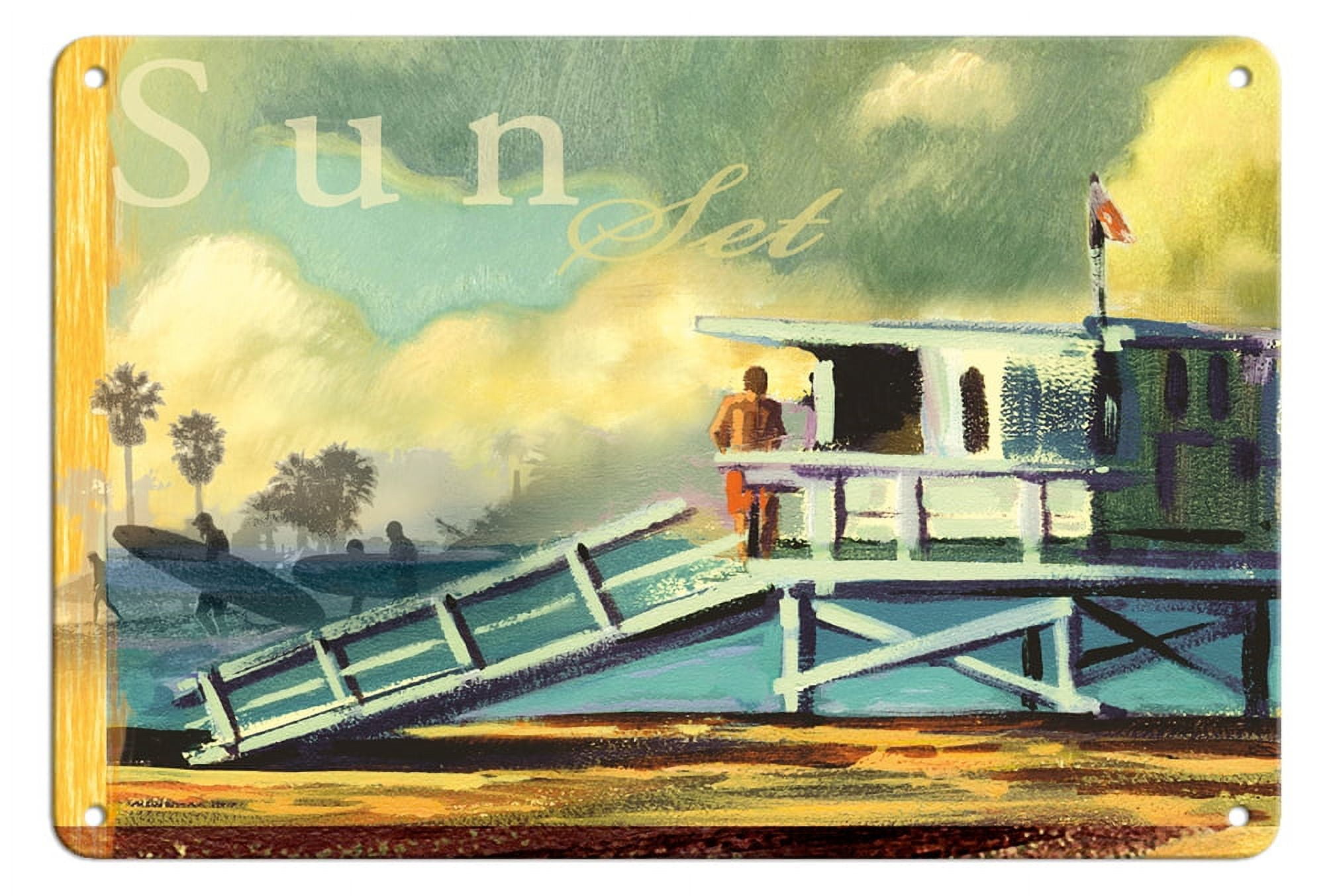 Sunset - Beach Lifeguard Stand - Original Collage Art by Wade ...