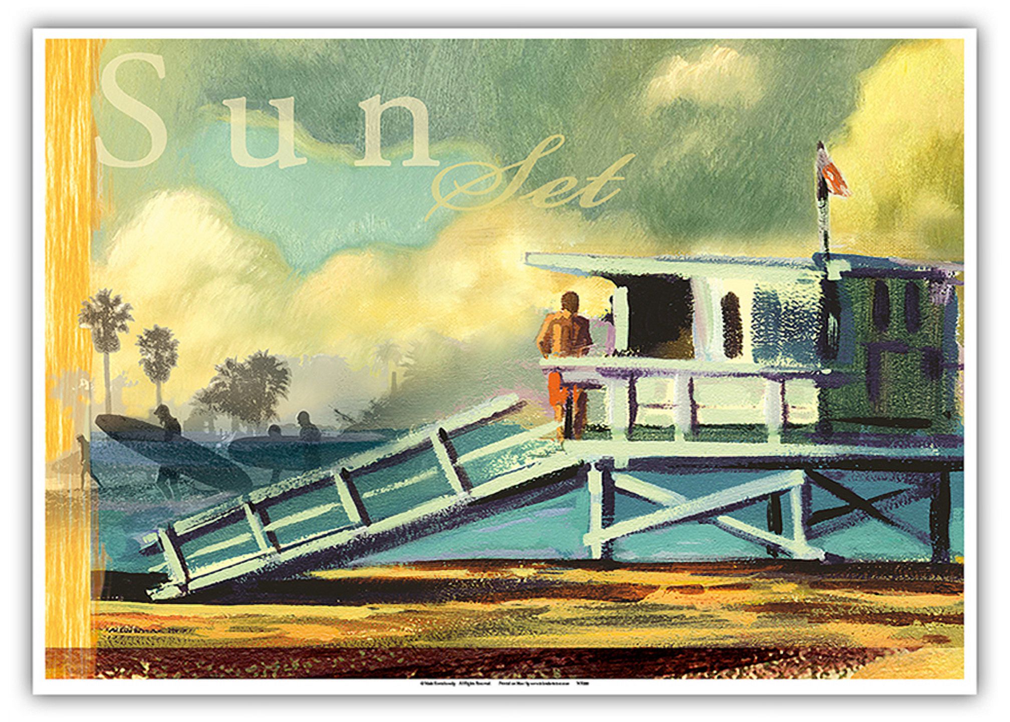 Sunset - Beach Lifeguard Stand - Original Collage Art by Wade ...