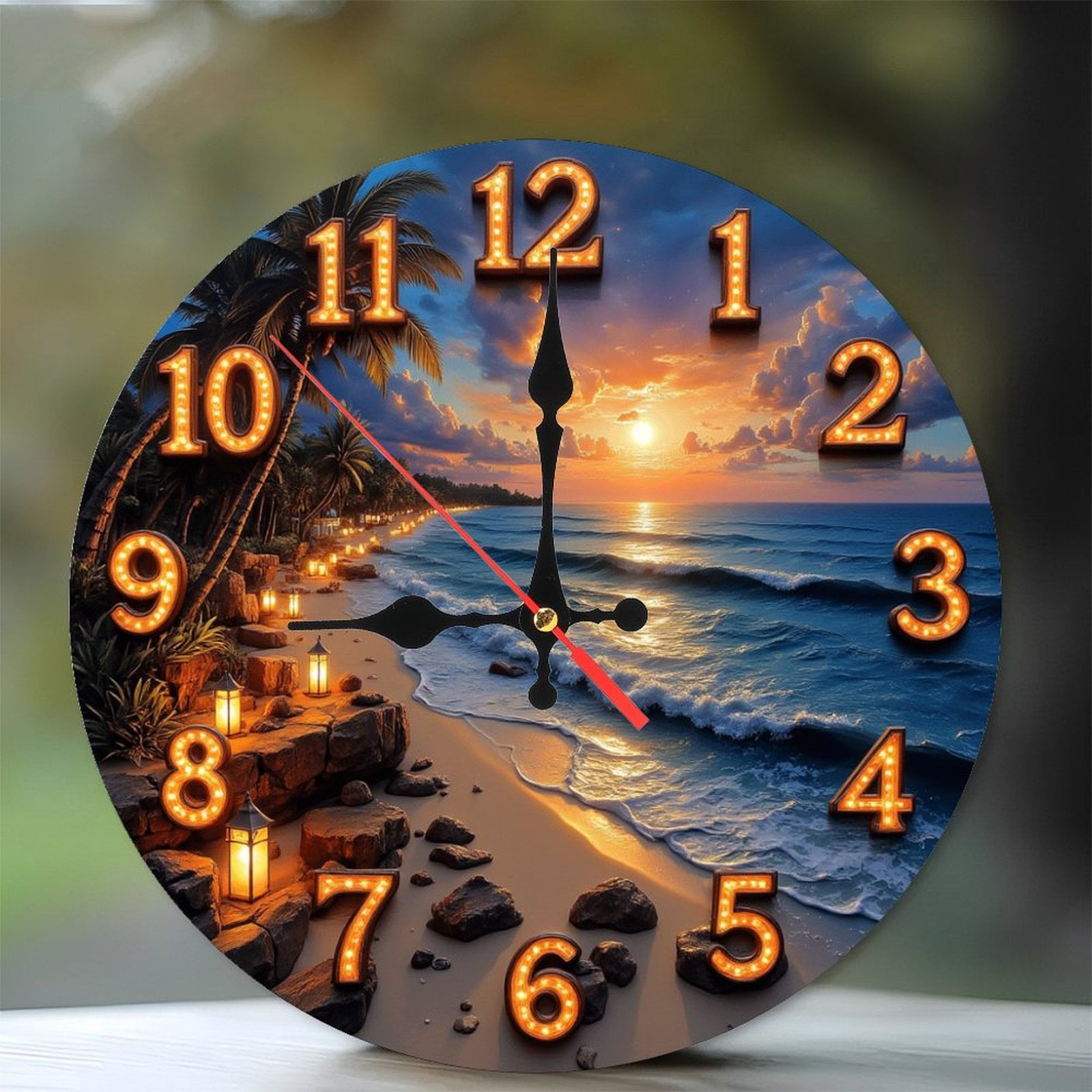 Sunset Beach Ocean Wall Clock Decor 10-Inch Silent Wooden Wall Clock ...