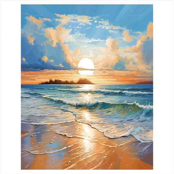 Sunset Beach Paint by Numbers Kit for Adults - DIY Seascape on Canvas ...