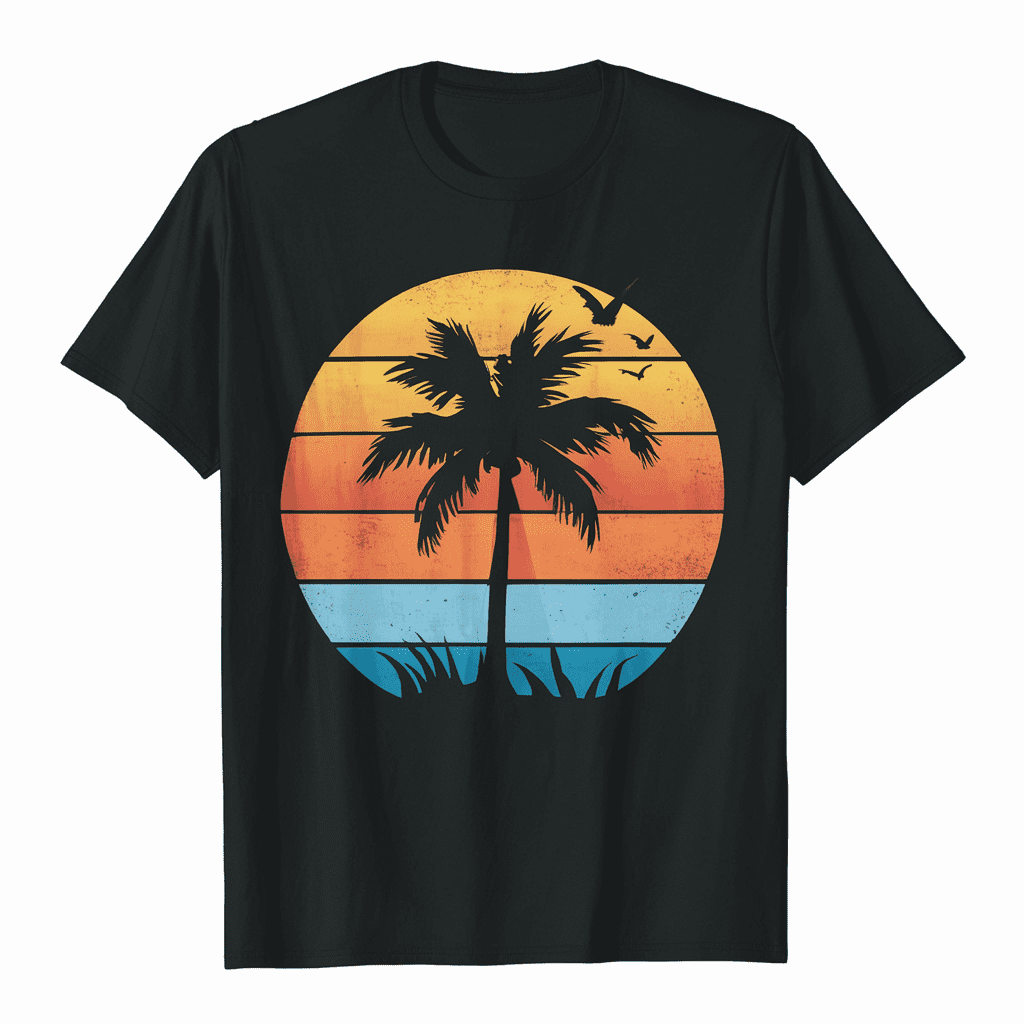 Sunset Beach Palm Trees T-Shirt Classic Summer Palm Trees Tee - Walmart.com