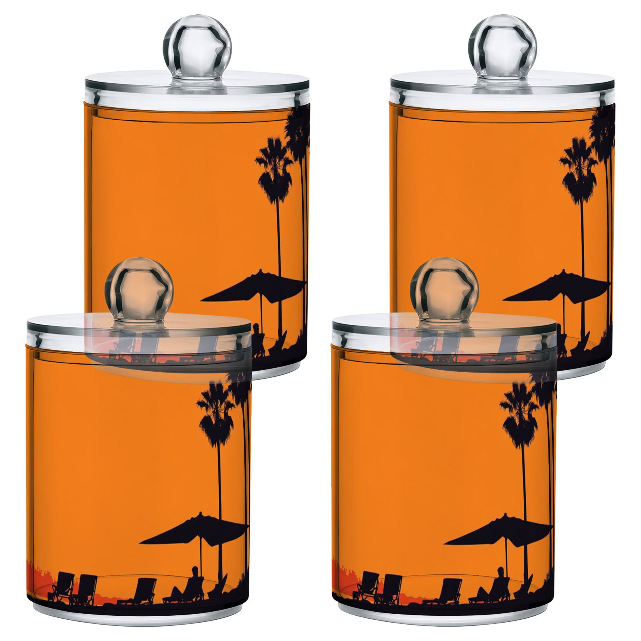 Sunset Beach Palm Trees Translucent Plastic Cans Storage Canisters with ...