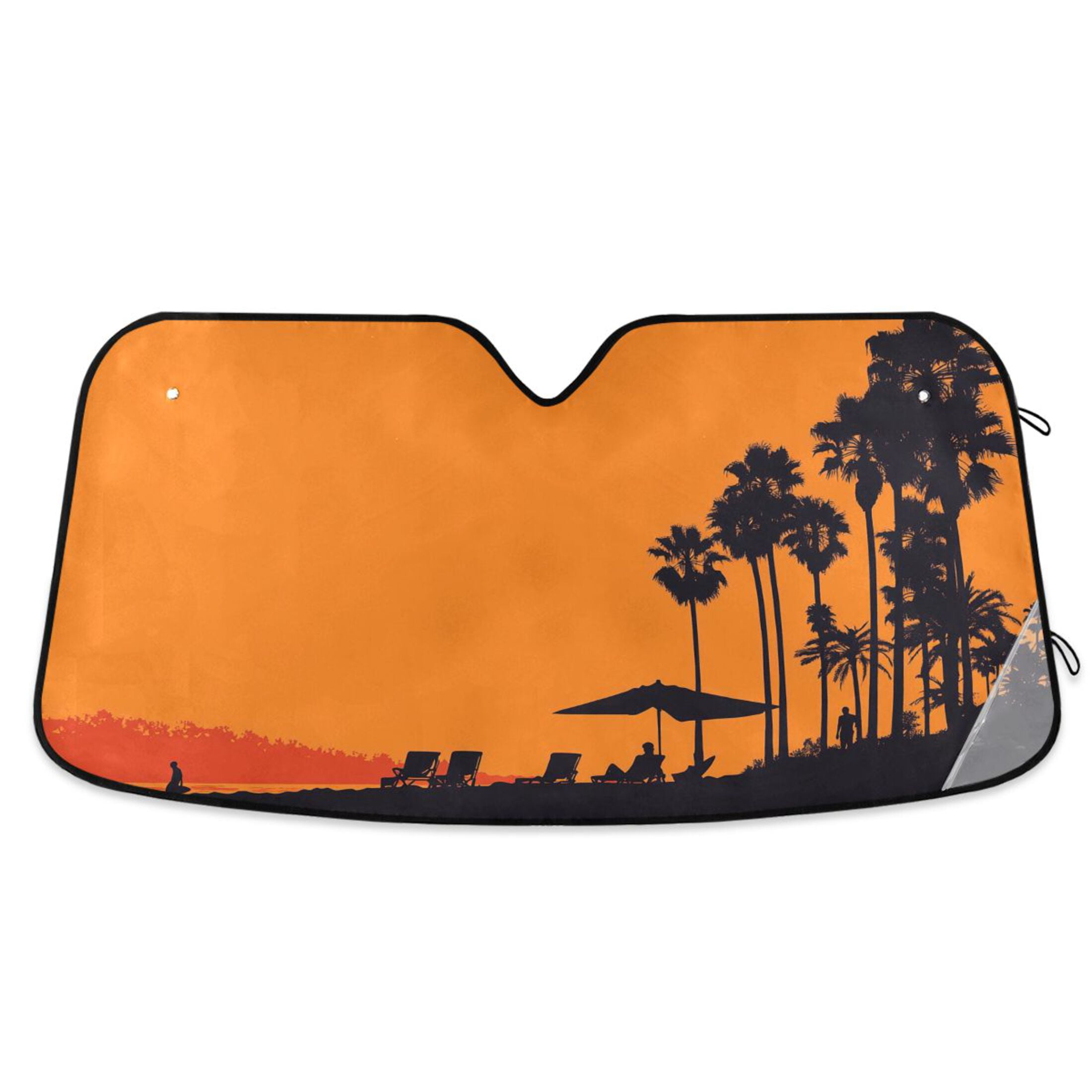 Sunset Beach Palm Trees Windshield Sun Shade Automobile Visor Accordion ...