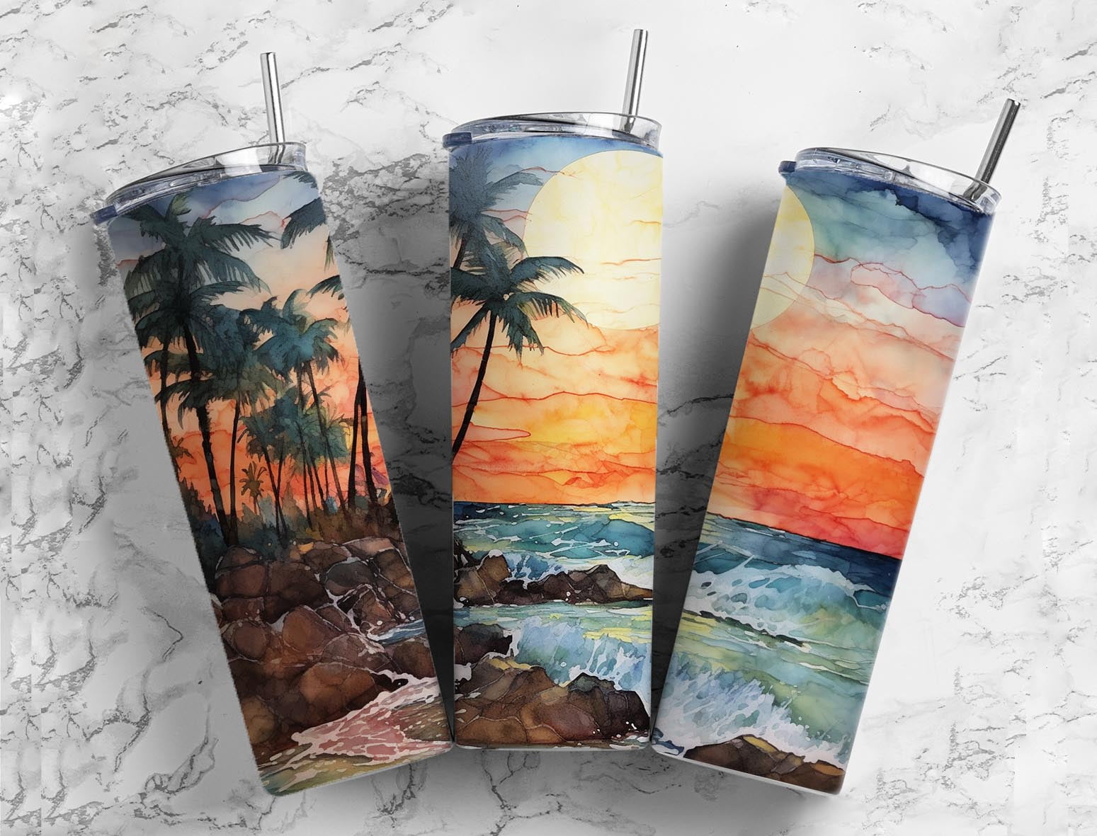 Sunset Beach Scene 20 Oz Skinny Metal Tumbler w/Lid and Straw - Walmart.com