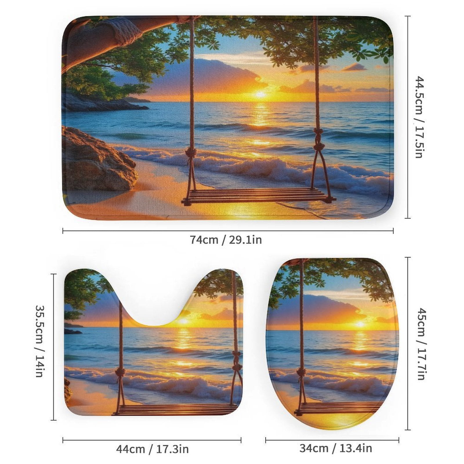Sunset Beach Swing Paradise Bathroom Mats Sets 3 Piece, Bath Mat Earth ...