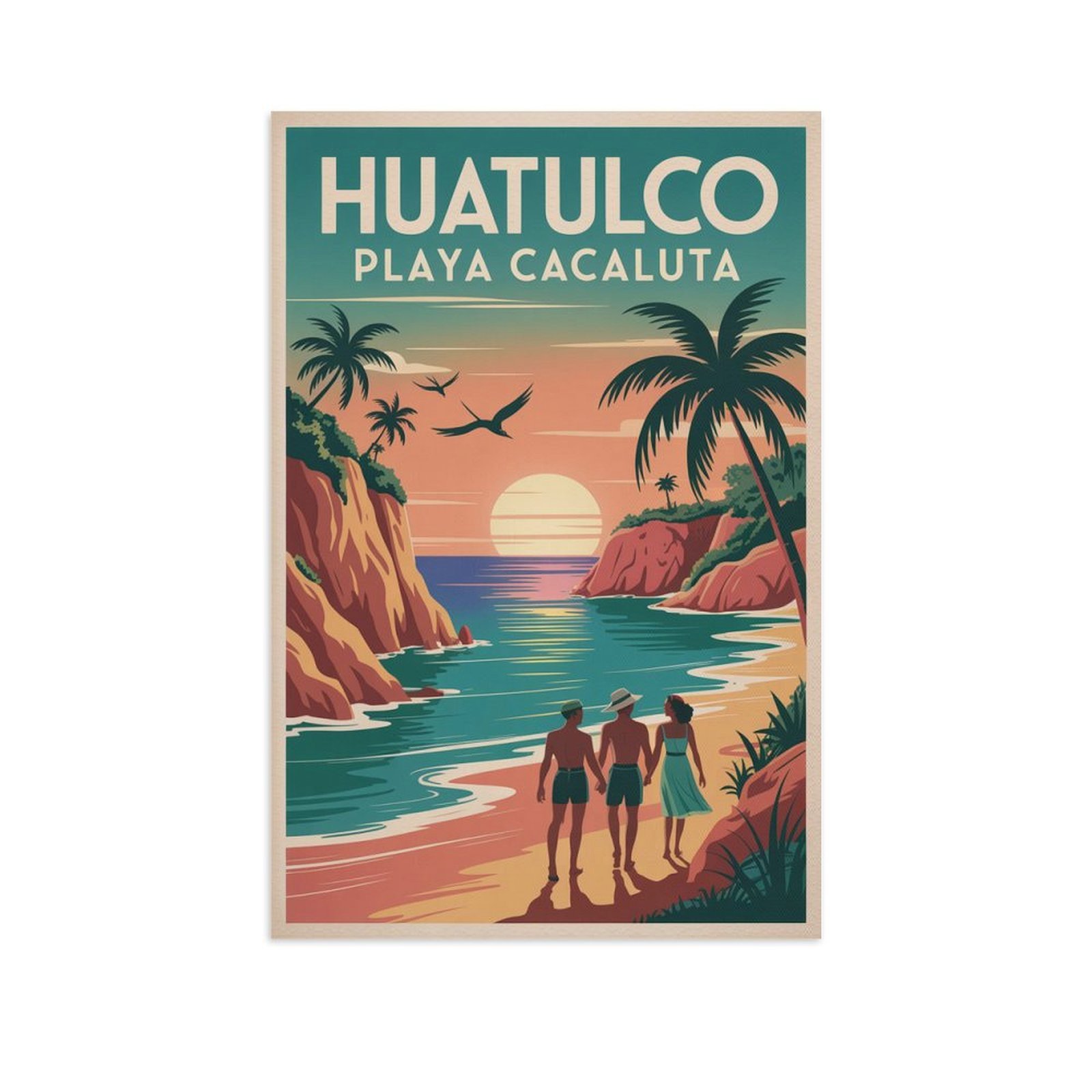 Sunset Beach Wall Art Playa Cacaluta Huatulco Mexico Retro Travel ...