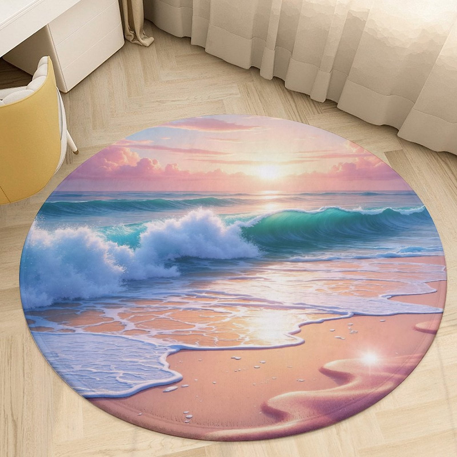 Sunset Beach Wave Round Area Rugs for Bedroom Living Room, 6FT Soft ...