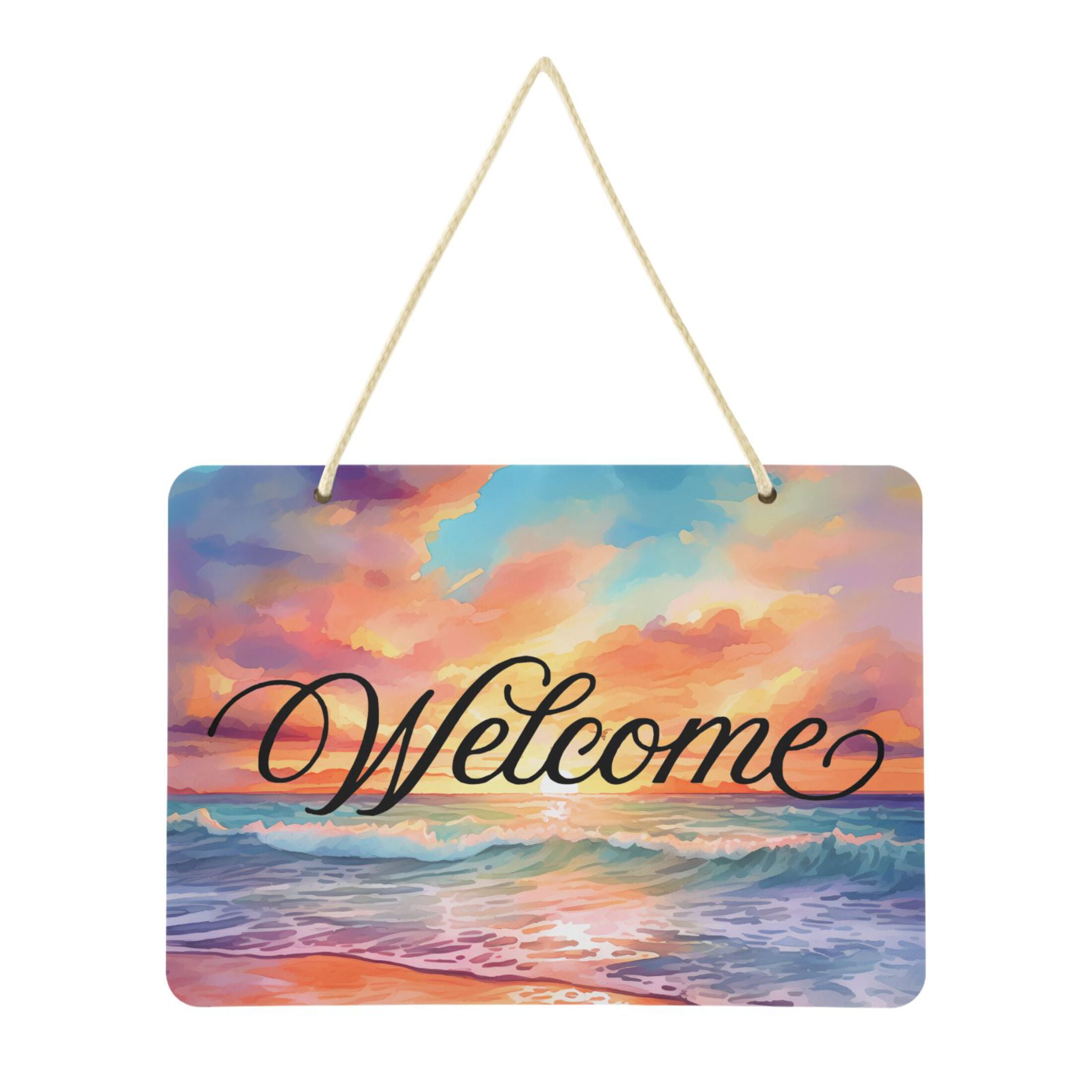 Sunset Beach Wave Welcome Sign Front Door PVC 14x10 inch Hanger Hello ...