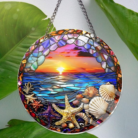 Sunset Beach Window Hanging Decor Ocean Art Starfish Seashell ...