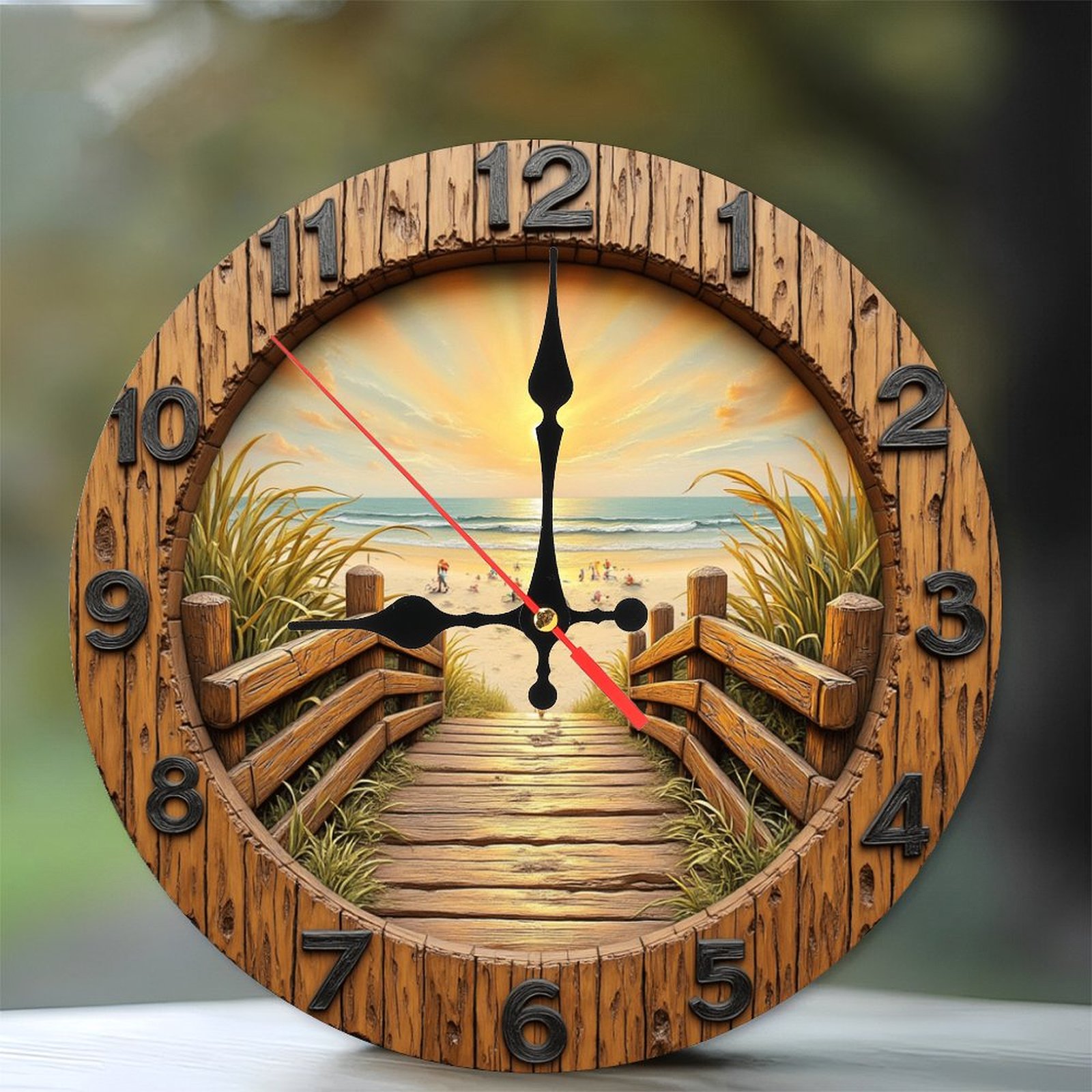 Sunset Beach Wooden Wall Clock Ocean View Decor Home 10-Inch Silent ...