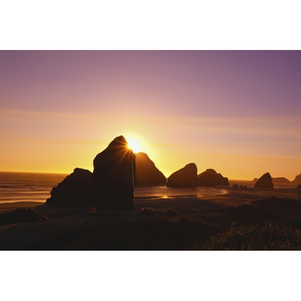 Sunset Behind Rock Formations At Cape Sebastian State Park; Oregon ...