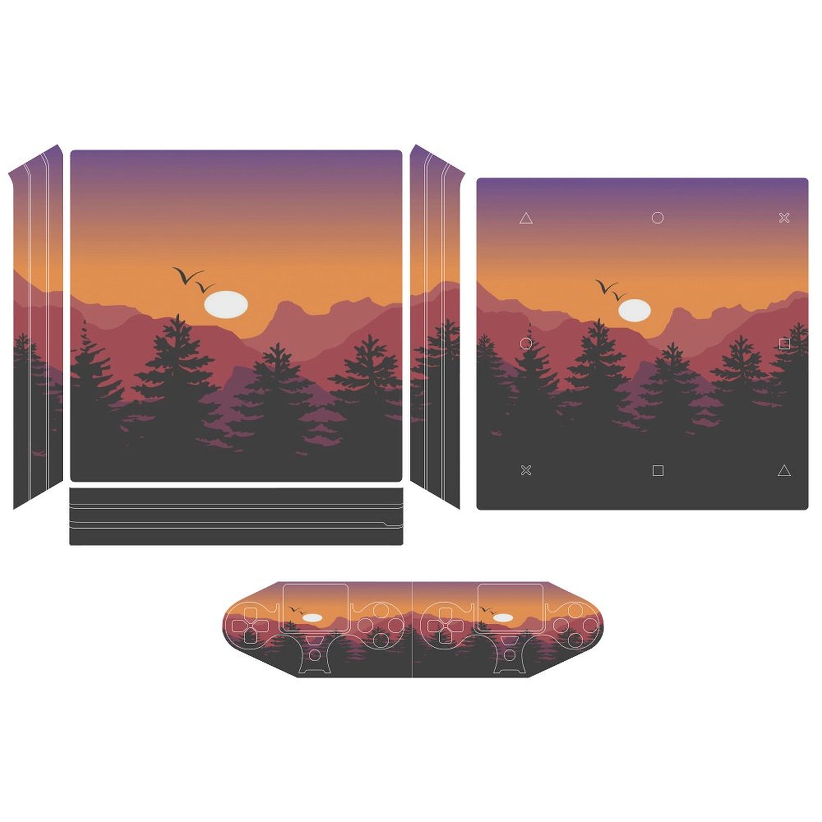 Sunset Bird Forest Illustration PS4 Pro/PS4 Slim Skin Sticker For ...