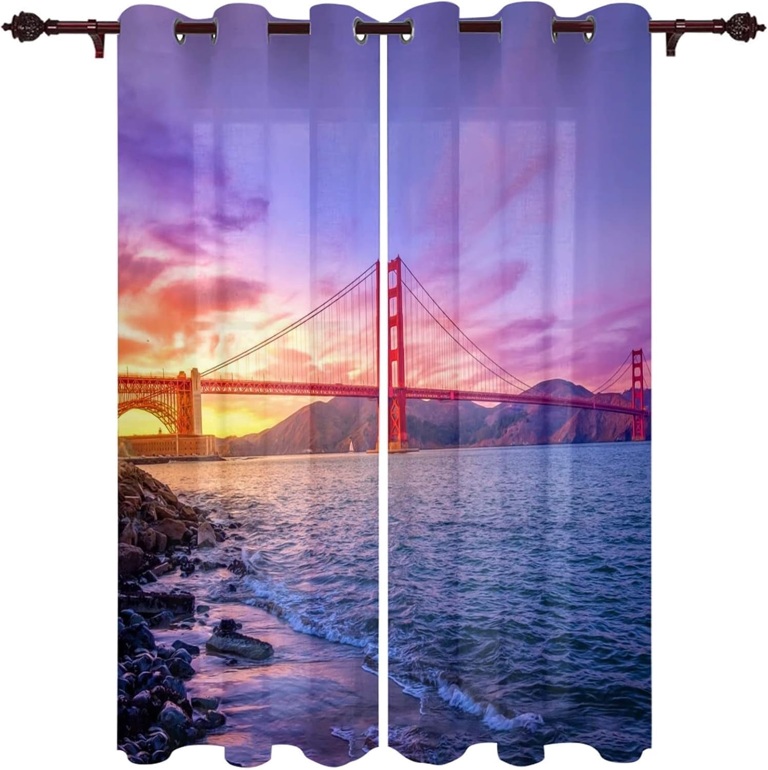 Sunset Blackout Curtains For Bedroom/Living Room, Yangtze River Bridge ...