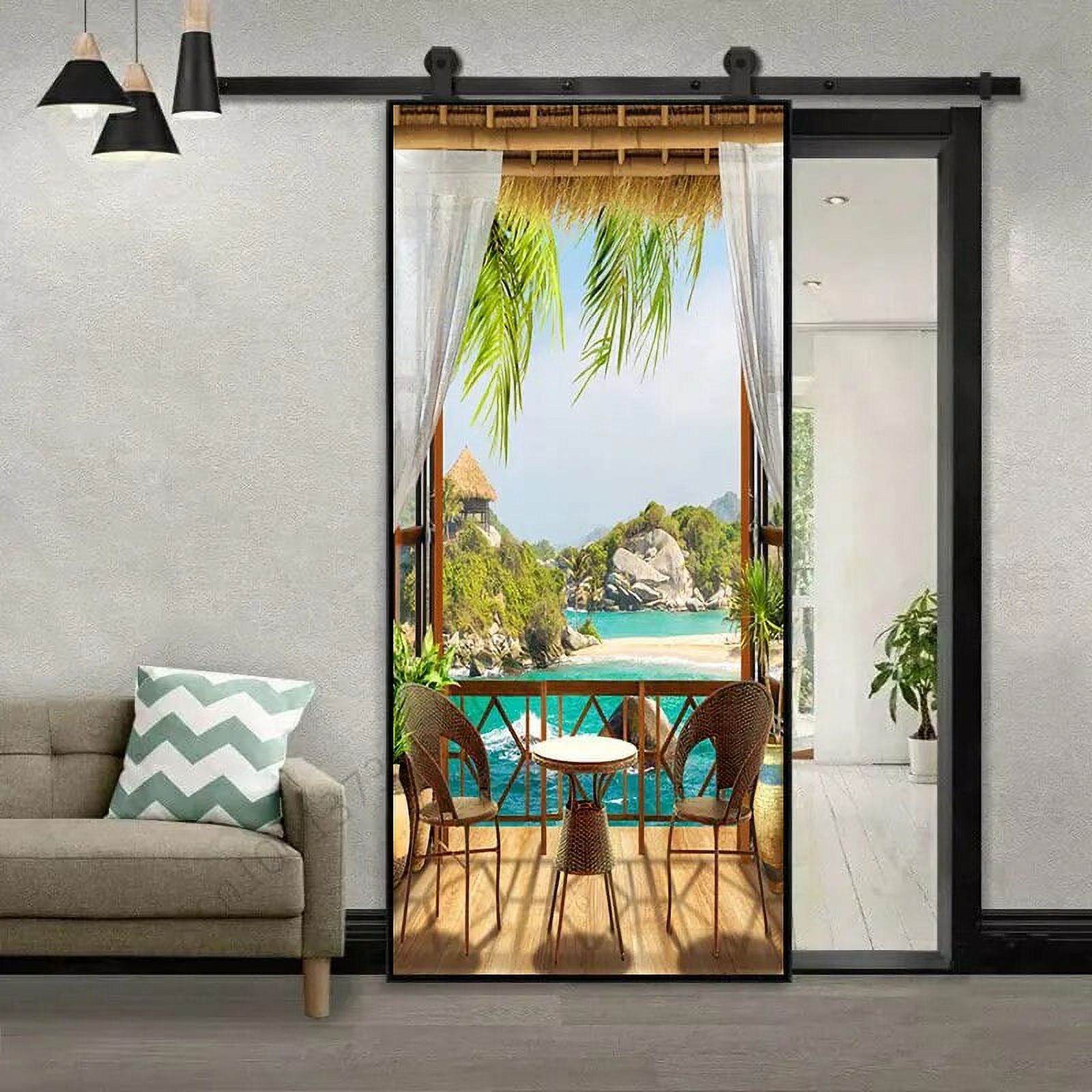 Sunset Blue Sky Door Stickers Self-Adhesive Beach Scenery Sea Mural for ...