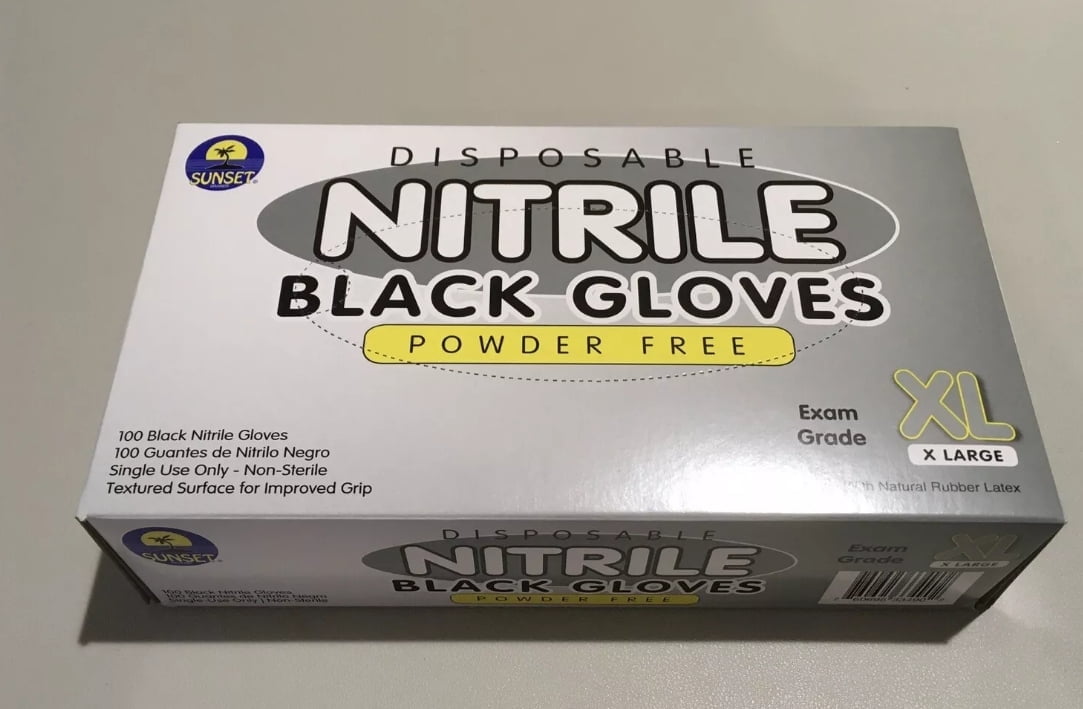 Sunset Brands Disposable Nitrile Black Gloves - Powder Free - Non ...