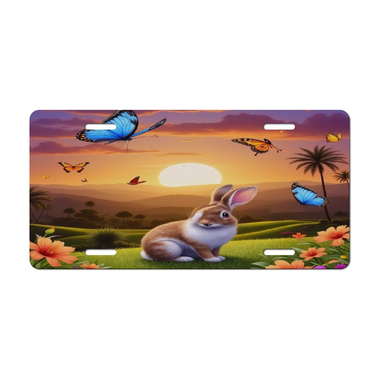 Sunset Bunny Garden Car Decorative Front License Plate,Vanity Tag,Metal ...