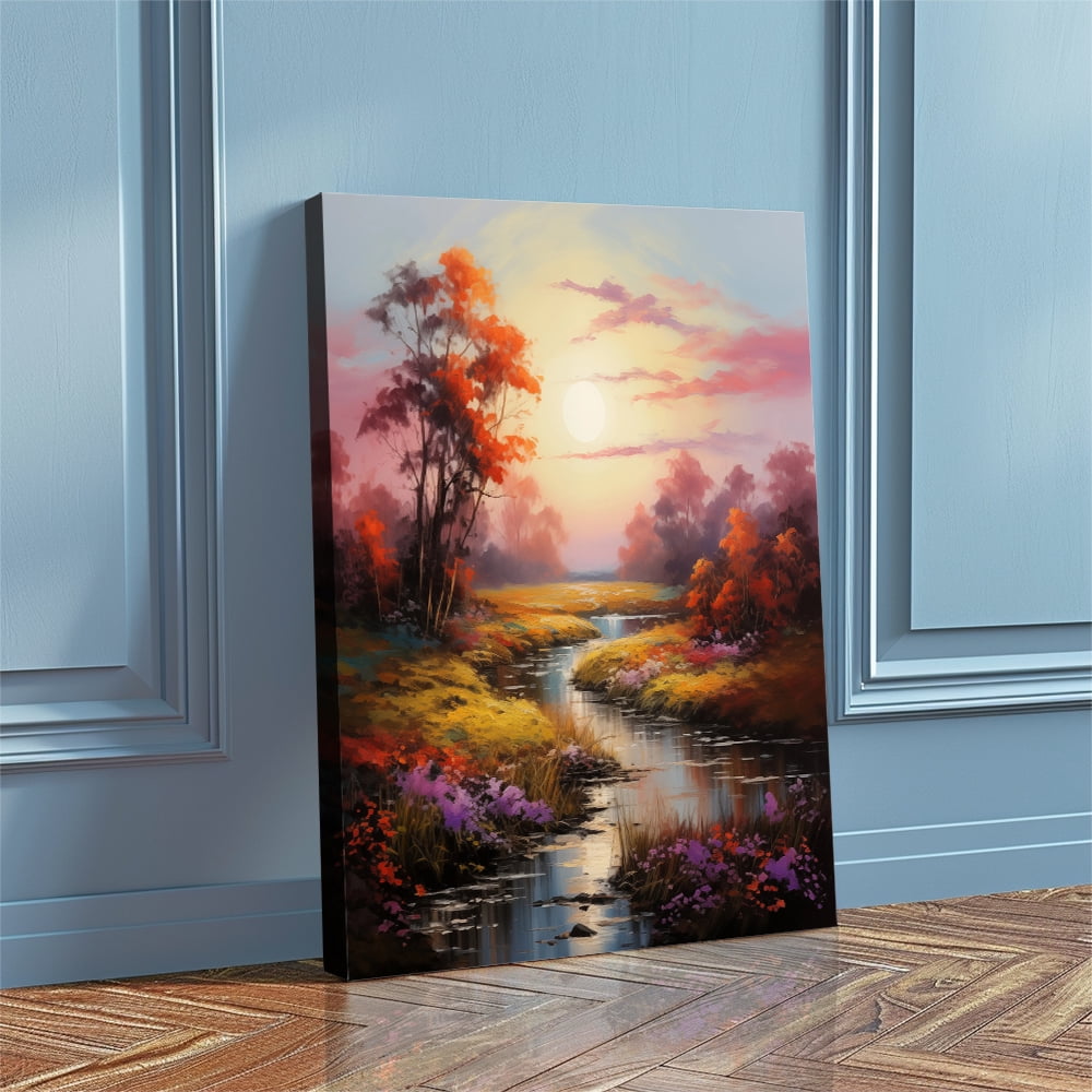 Sunset By The Stream in Oil Painting Style Poster Wall Art Print Modern ...