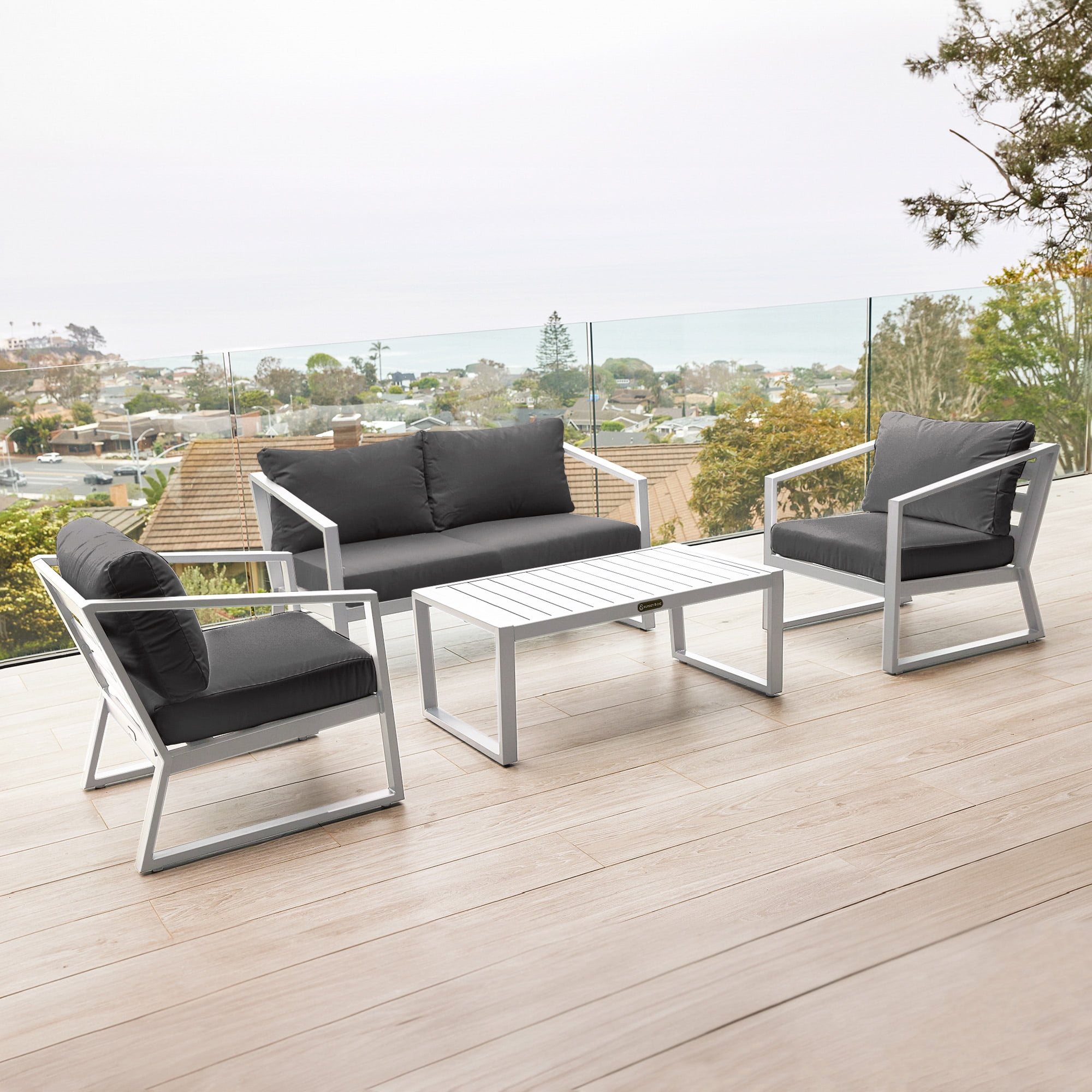 Sunset & Cie 4-Piece Aluminum Modern Patio Furniture Set with 1 ...