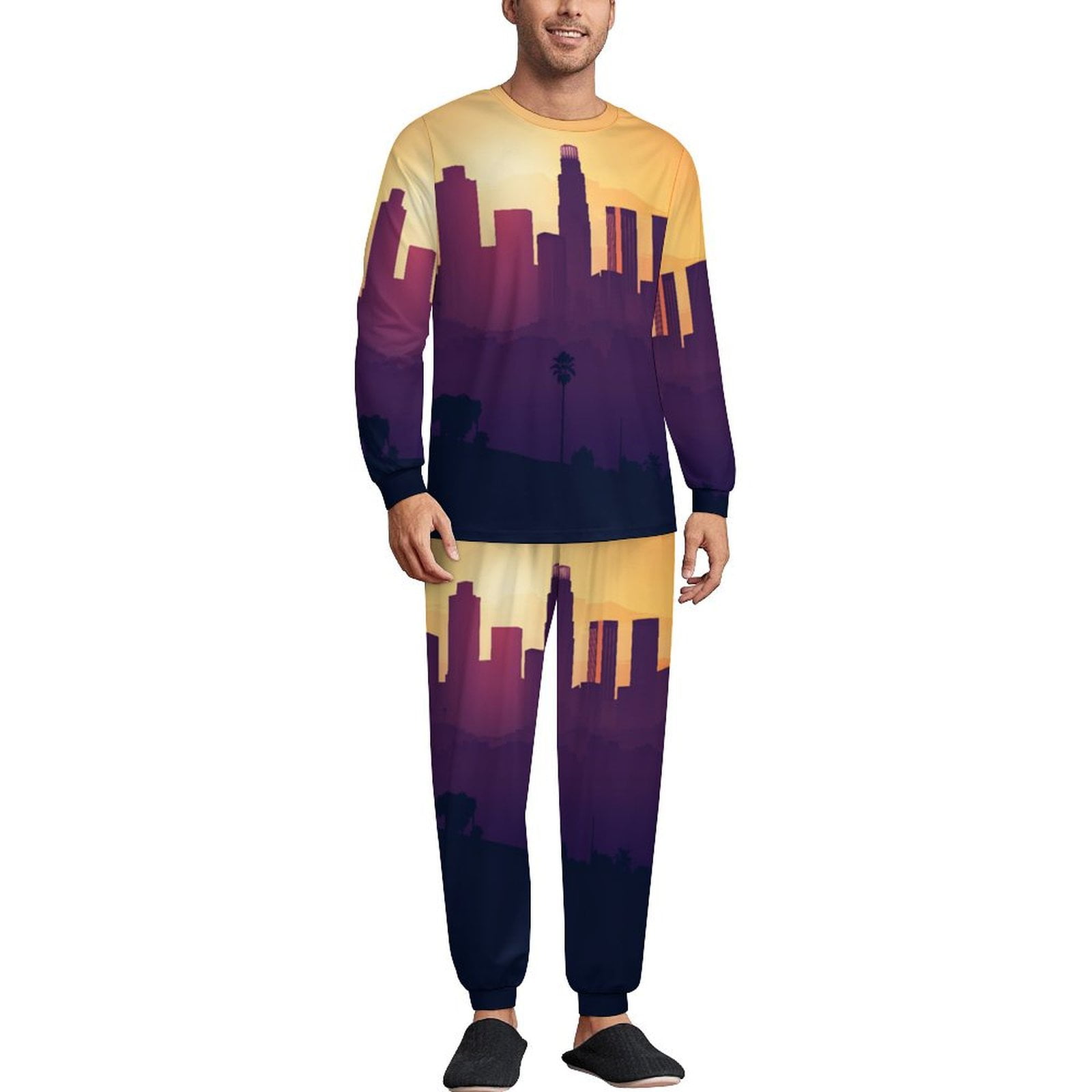 Sunset City Skyline Men's Pajama Set Sleepwear Pjs Lightweight Long ...