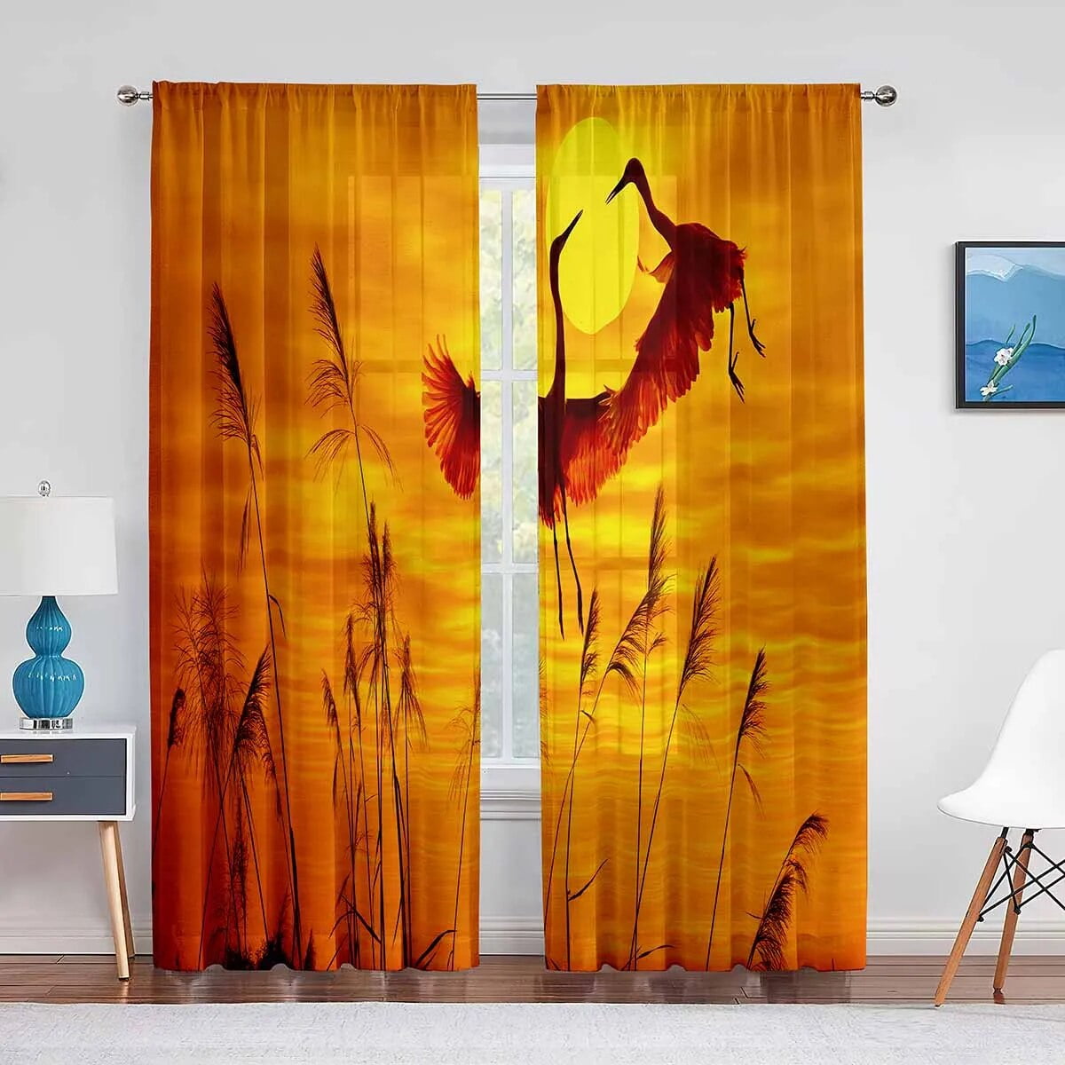 Sunset Clouds Sheer Voile Curtain Sun Rays Landscape View Art Window ...