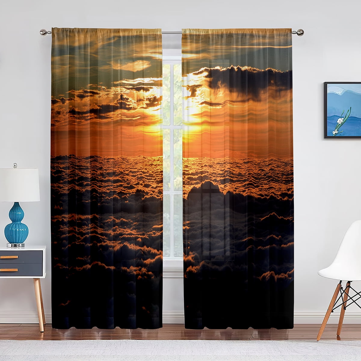 Sunset Clouds Sheer Voile Curtain Sun Rays Landscape View Art Window ...