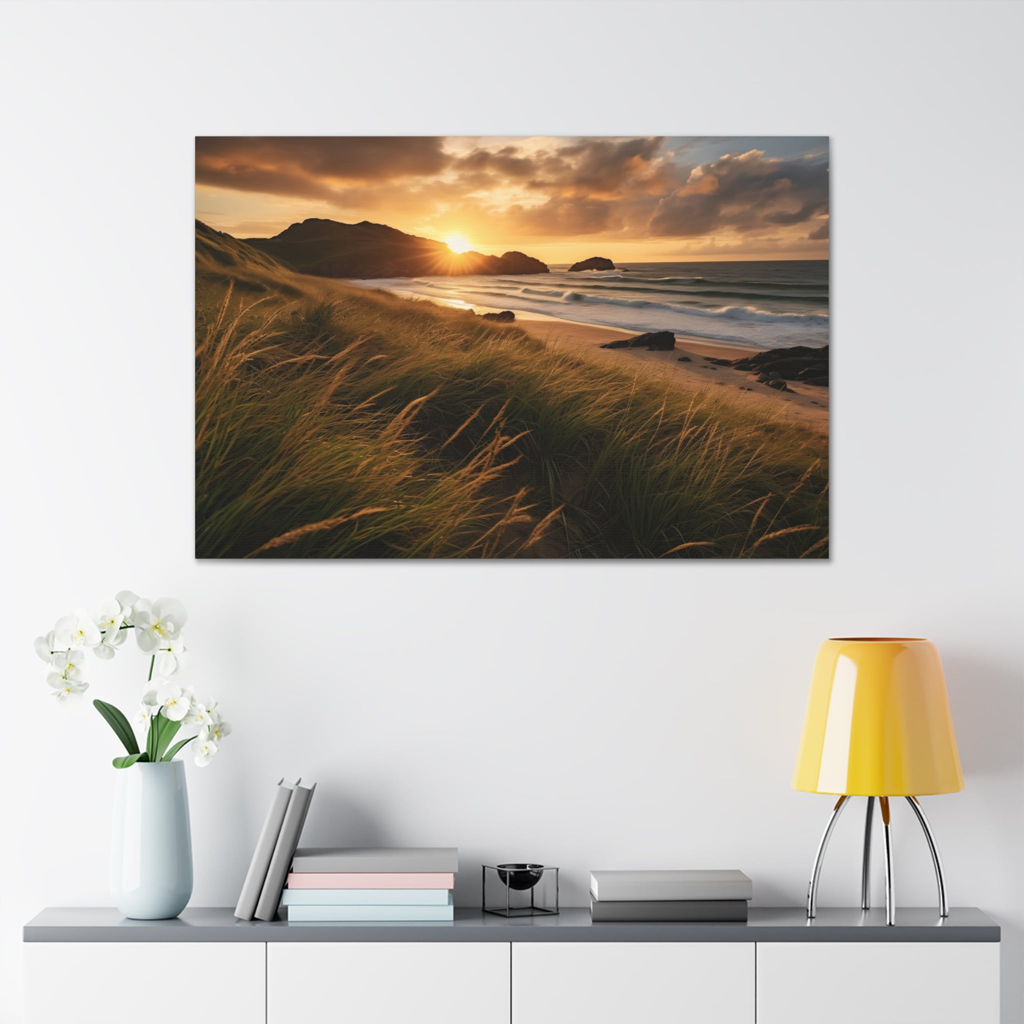 Sunset Coastal Beach Ocean Sun Setting Sunrise Gallery Canvas Art ...