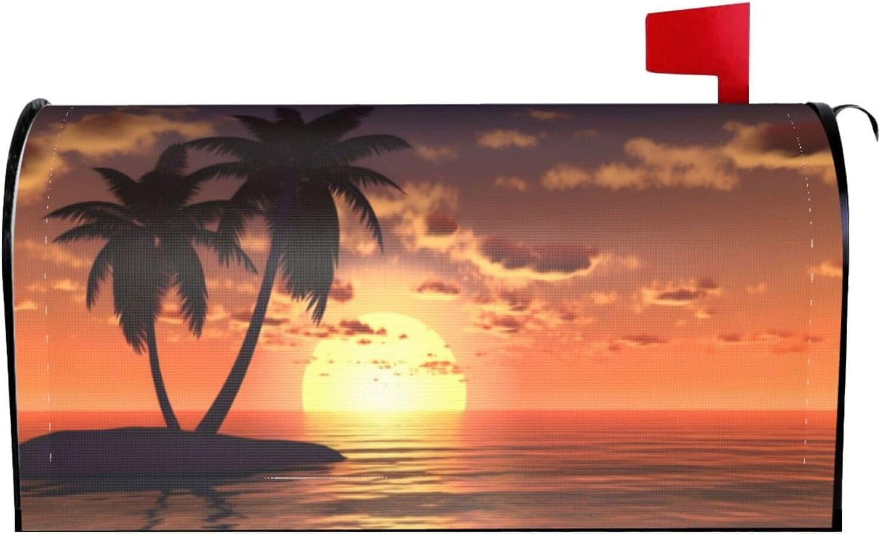 Sunset Coconut Palm Tree Beach Ocean Magnetic Mailbox Covers, Mail ...