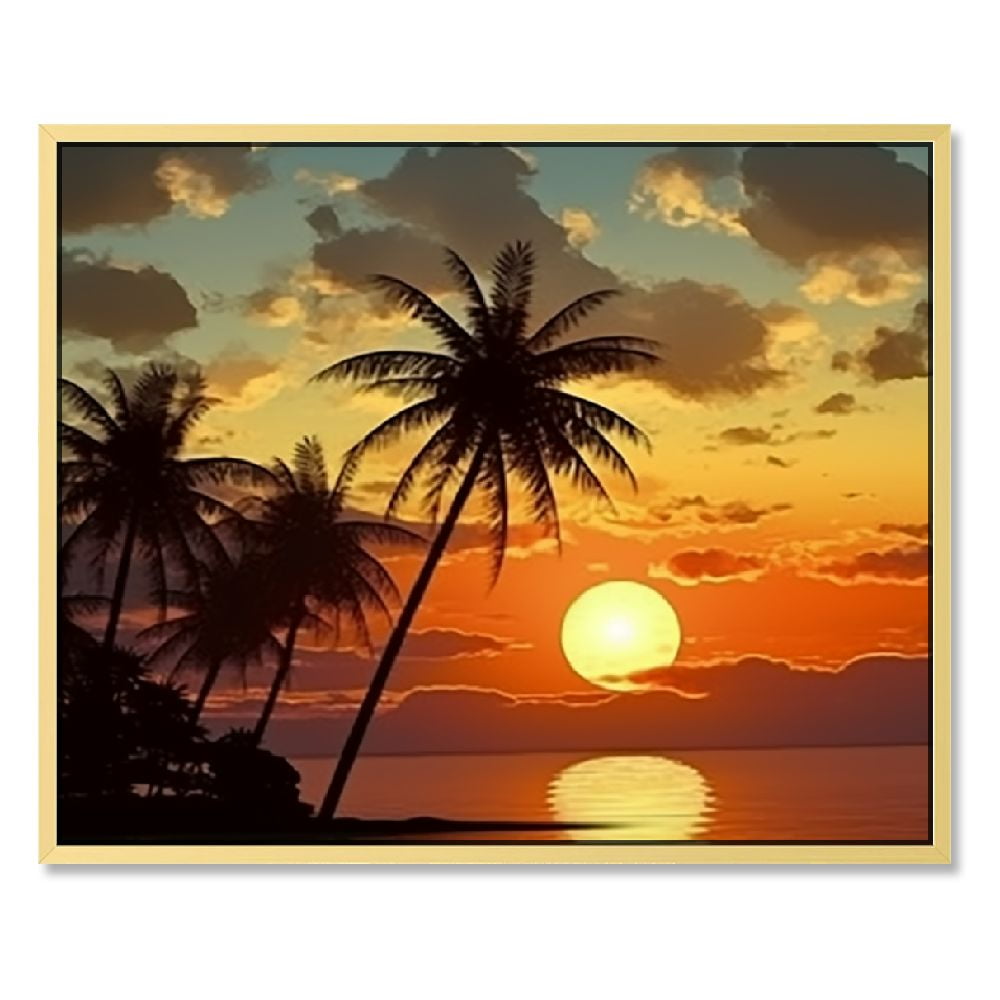 Sunset Coconut Palm Trees Canvas Wall Art Palm Trees on the small ...