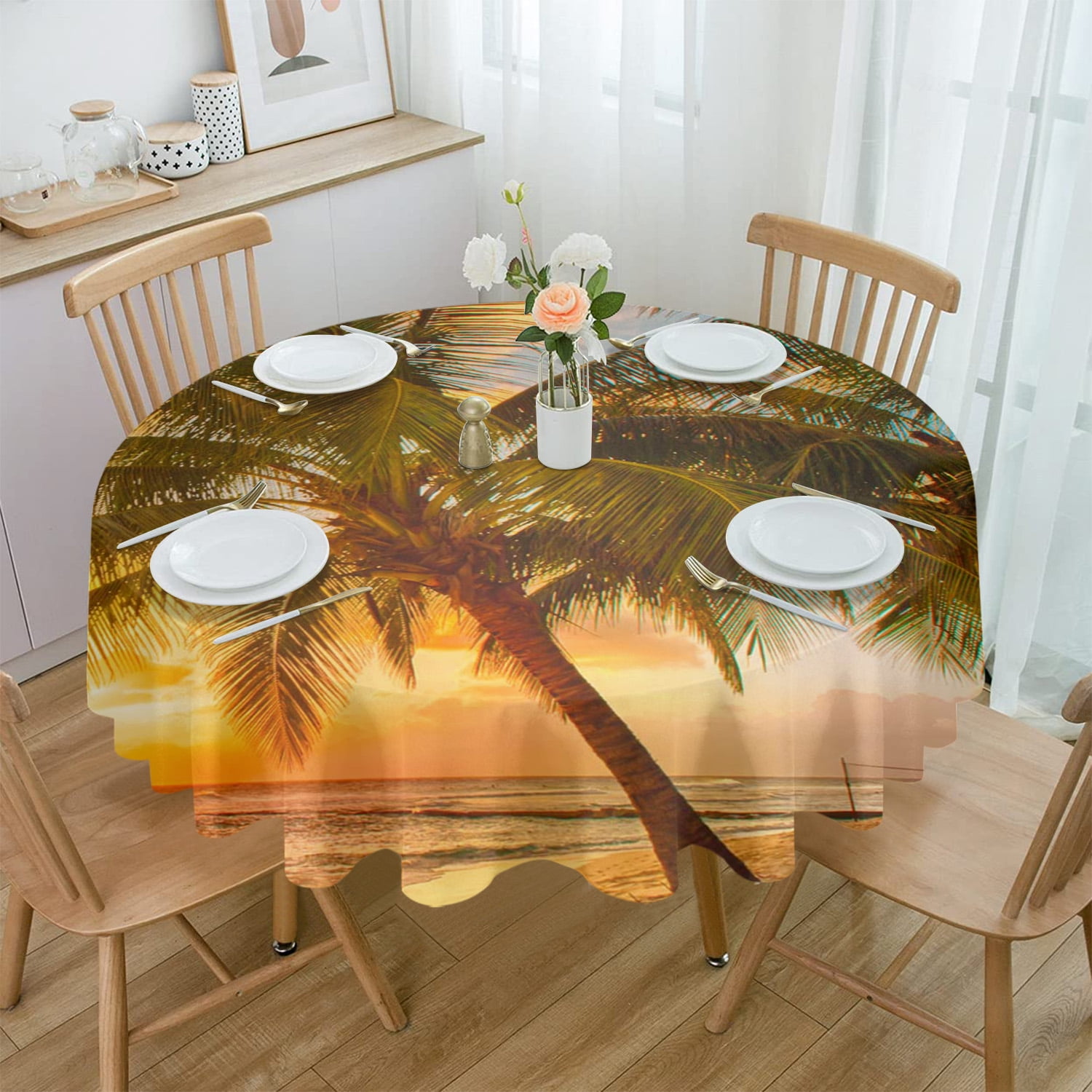 Sunset Coconut Tree Beach Sky Round Tablecloths for Dining Table ...