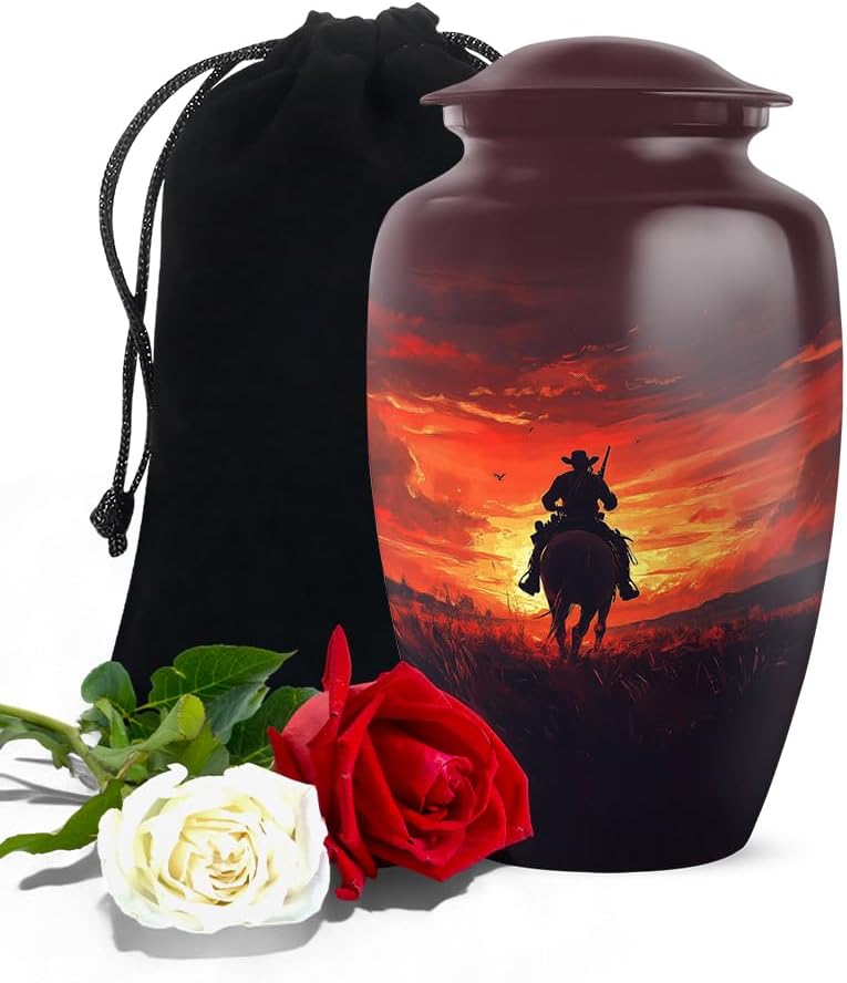 Sunset Cowboy Urn, Horseback Riding Tribute Cremation Urns For Ashes ...