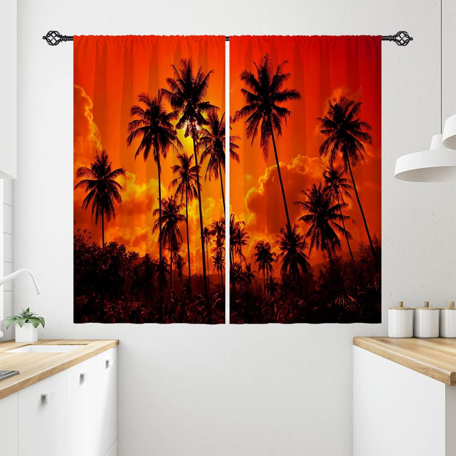 Sunset Curtains Rod Pocket Blackout Room Darkening Curtains with Palm ...