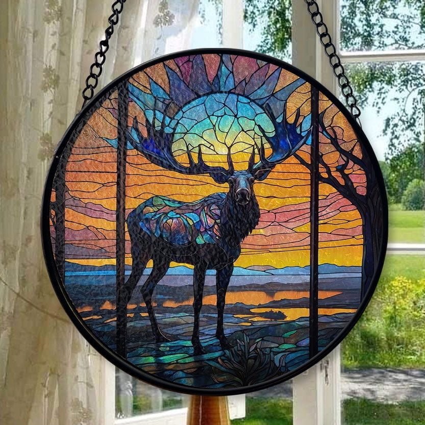 Sunset Deer Hunting Window Stained Glass Suncatcher, Deer Hunting Gift ...