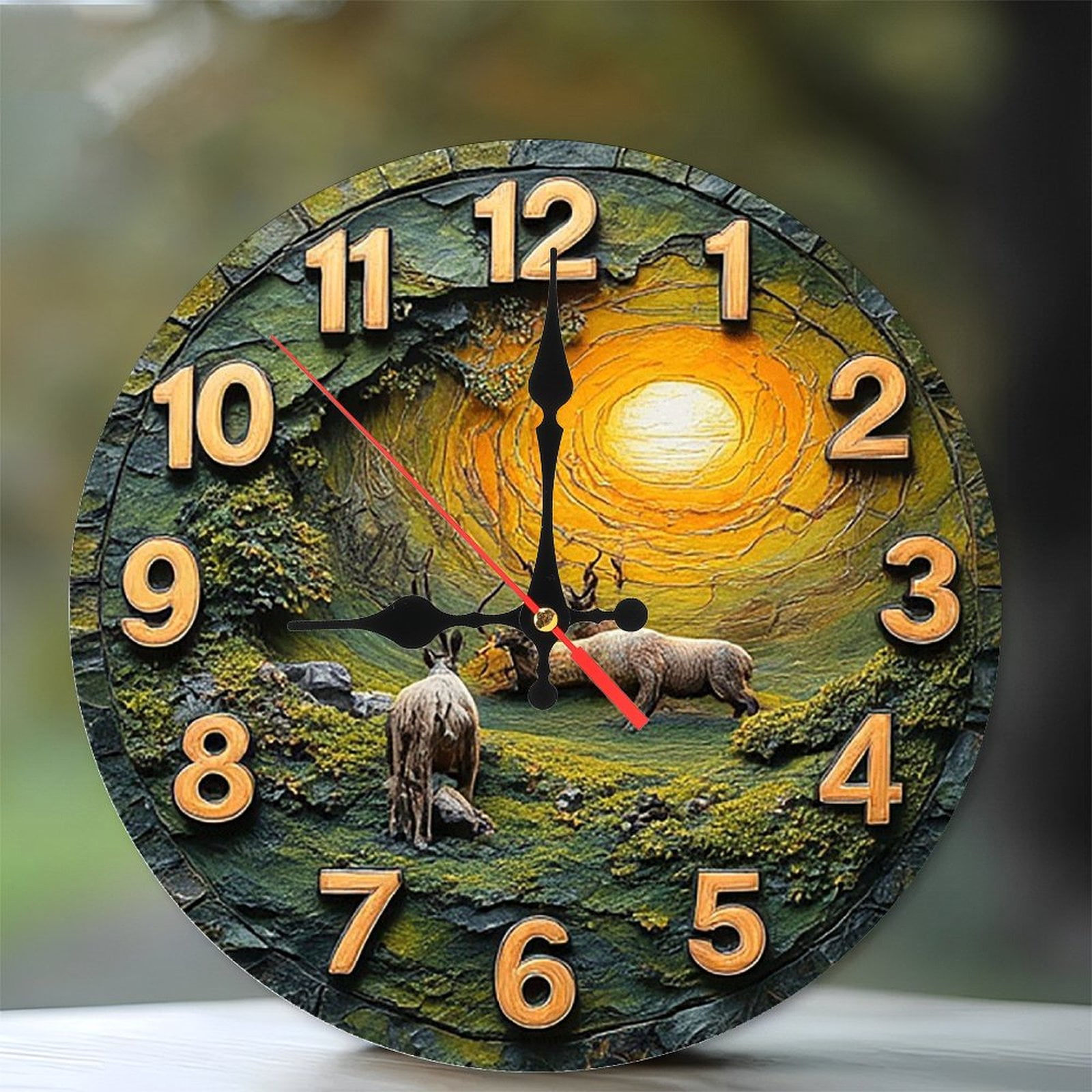 Sunset Deer Landscape Wall Clock 10-Inch Silent Wooden Wall Clock ...