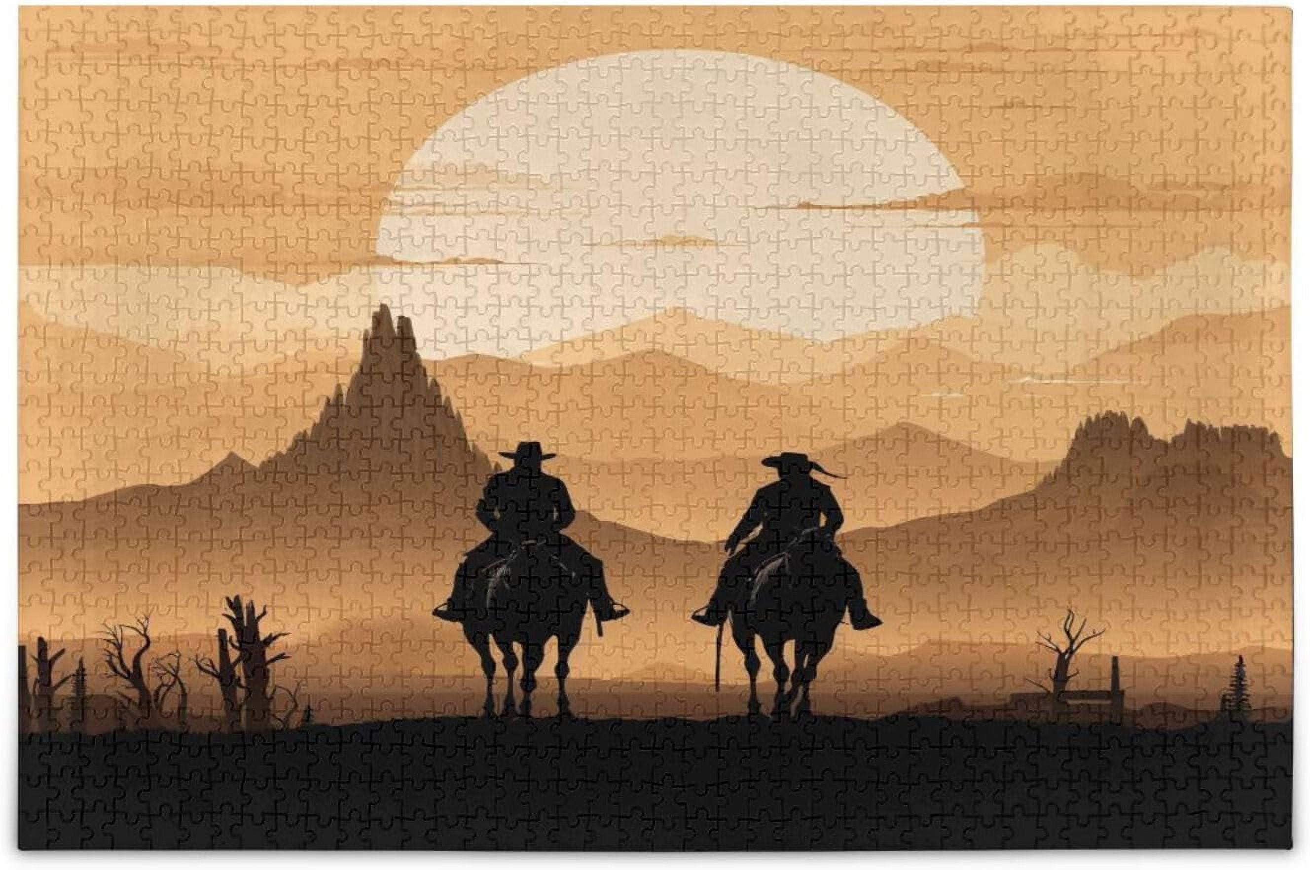 Sunset Desert Cowboy Jigsaw Puzzle 1000 PiecesDie-Cut Puzzle Pieces Are ...