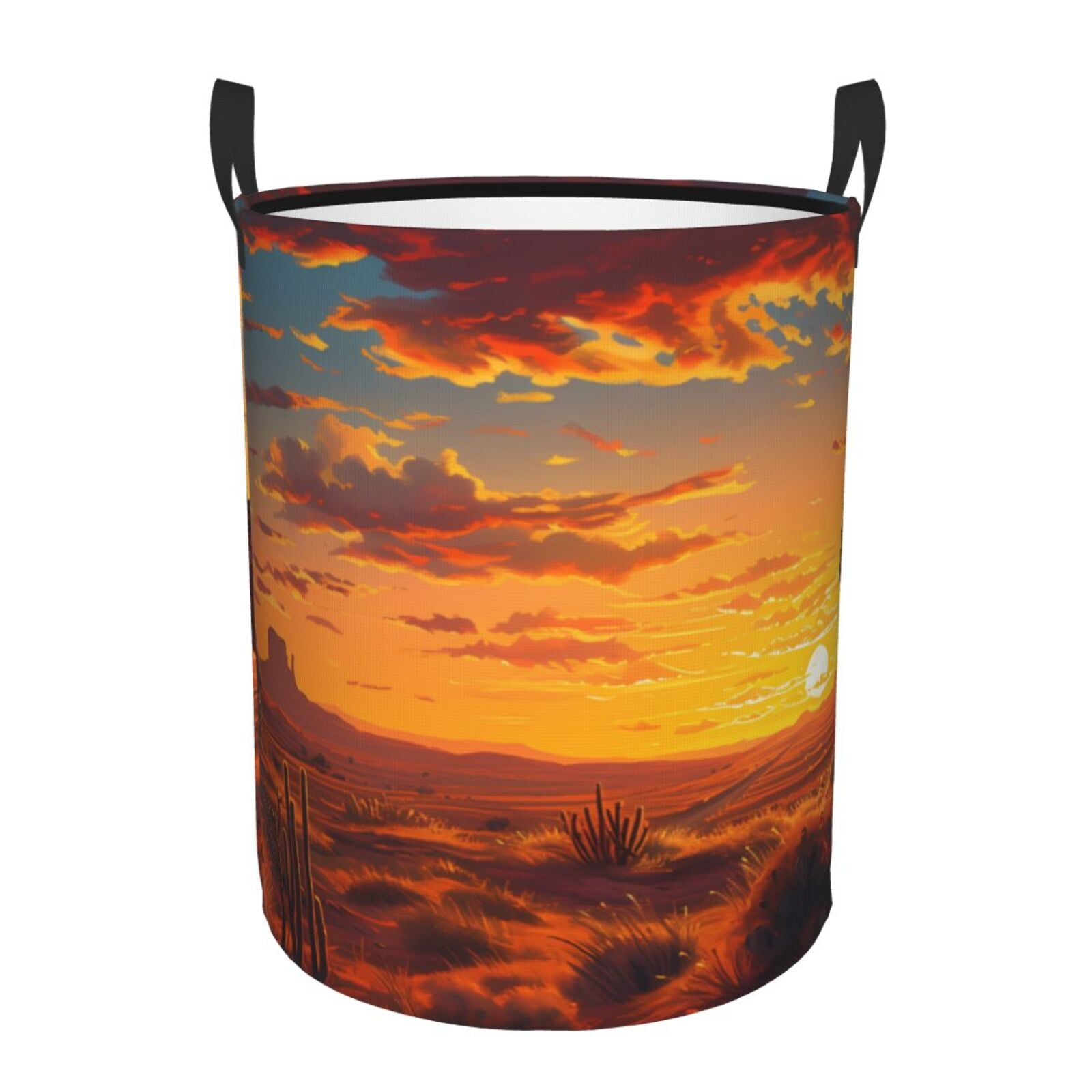 Sunset Desert Western Cowboy Round Laundry Basket, Laundry Hamper with ...