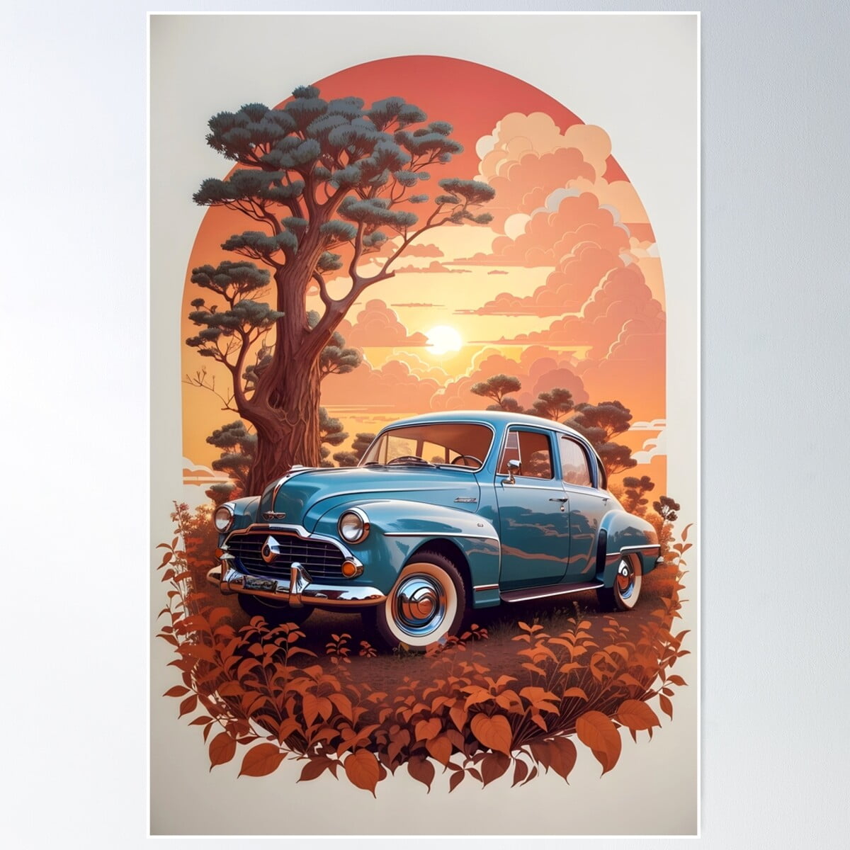 Sunset Drive Through Blooming Fields Poster Wall Art, Modern Wall Decor ...