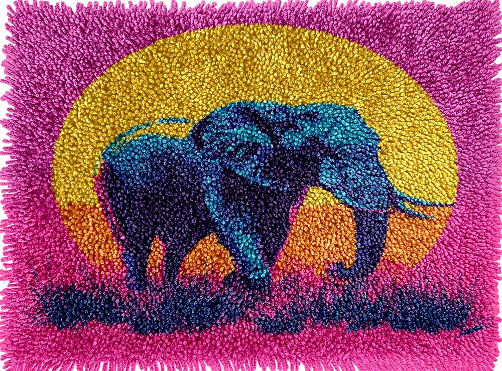 Sunset and Elephant Colorful Latch Hook Rug kits Pre-printed Crochet ...