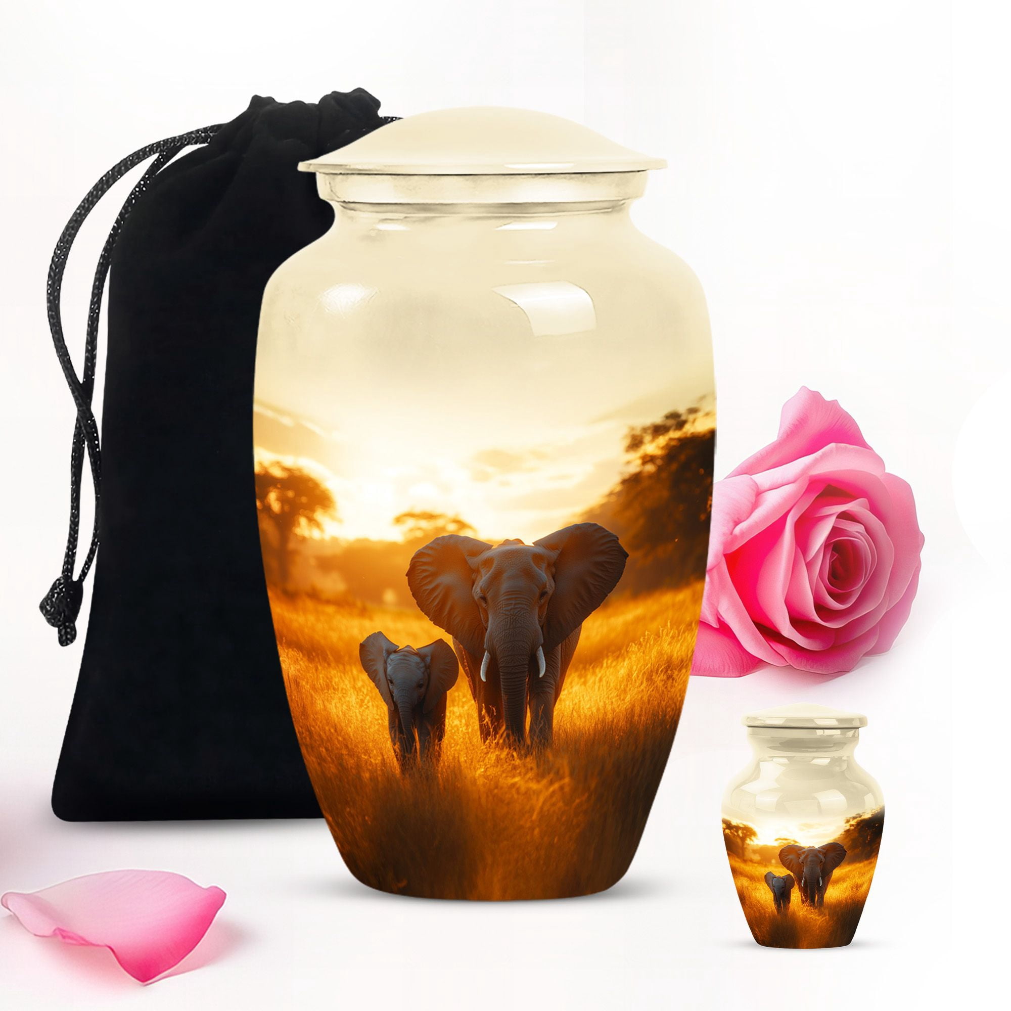 Sunset Elephant In Field Small Urn For Ashes Adult Male - Burial Urns ...